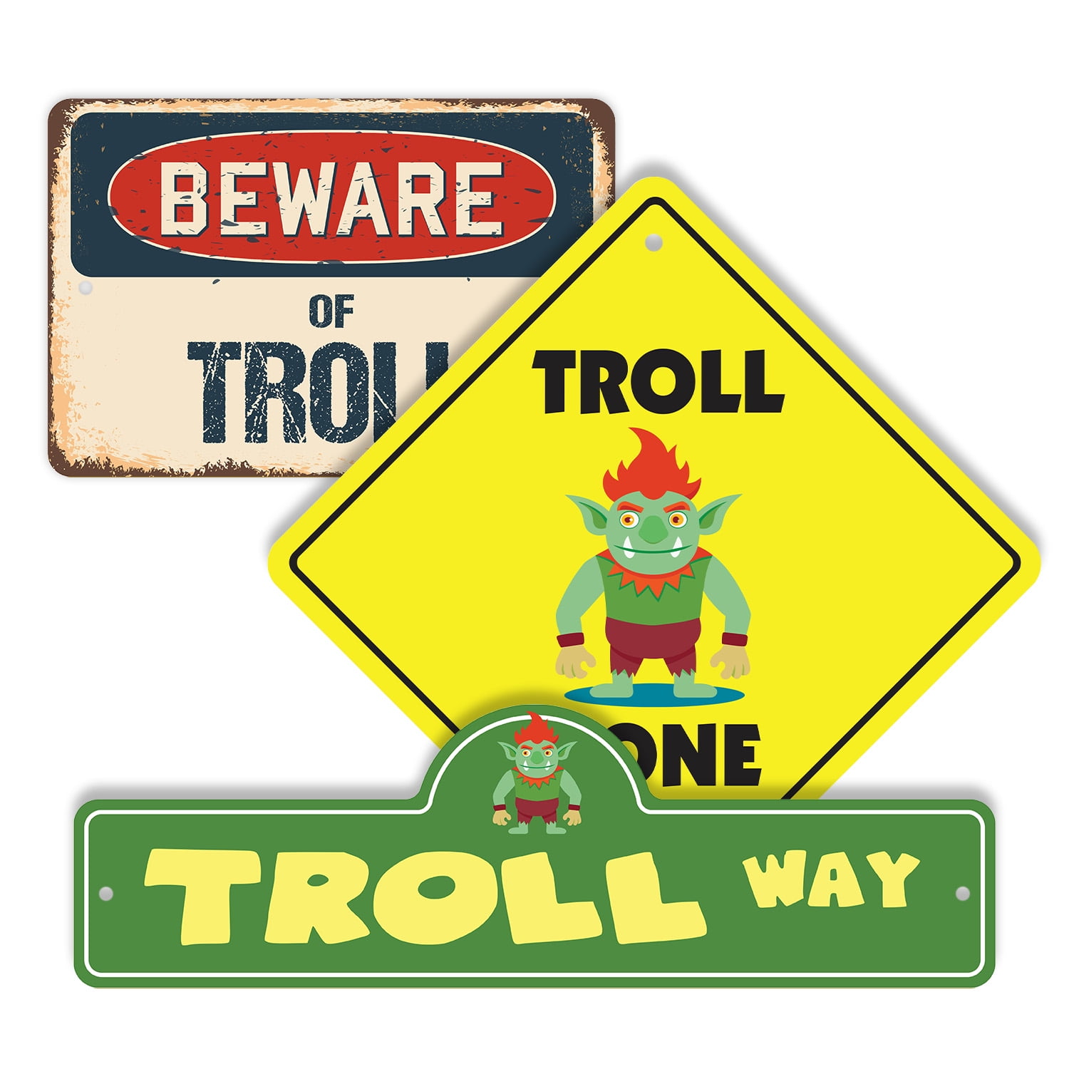Troll (3 Pack) Large Plastic Street Sign Crossing Sign Warning Sign ...