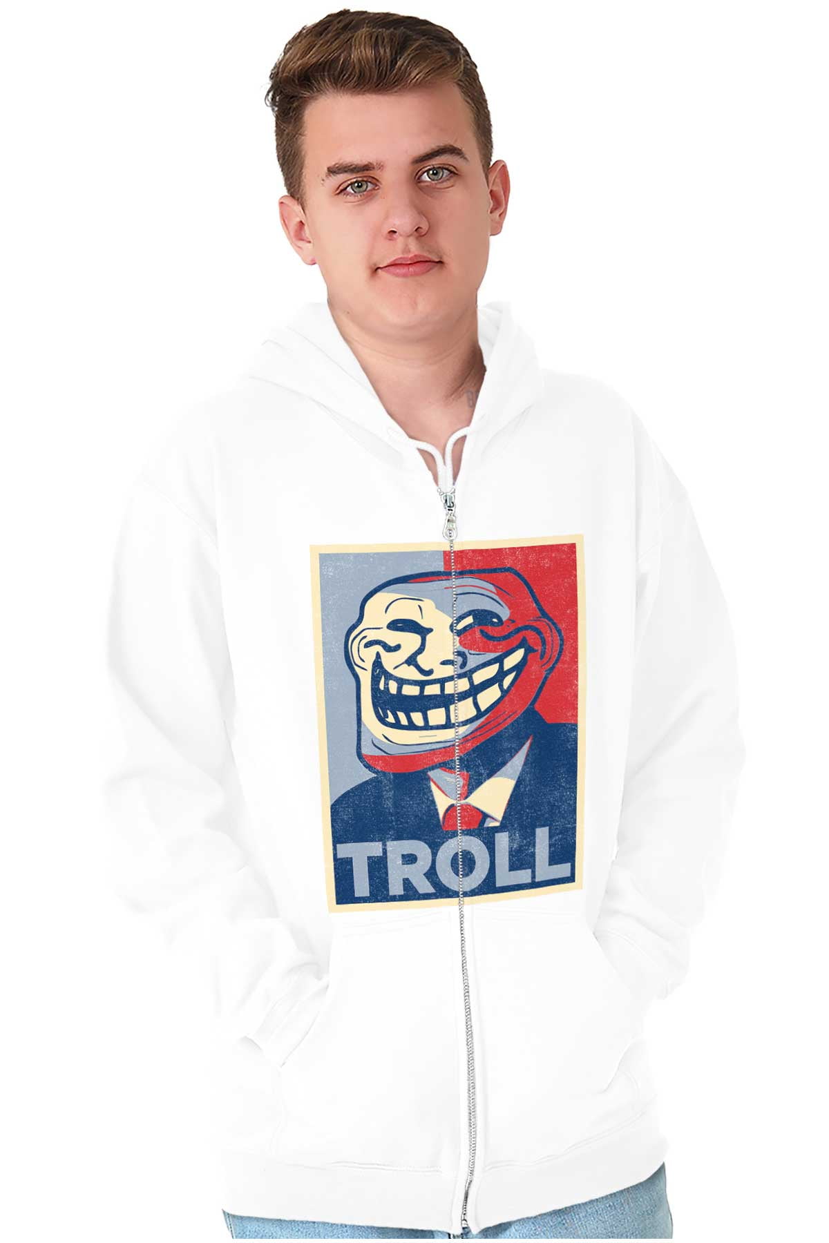 Troll Face Meme Big Smiley Internet Zip Up Hoodie Men's Women's Brisco ...