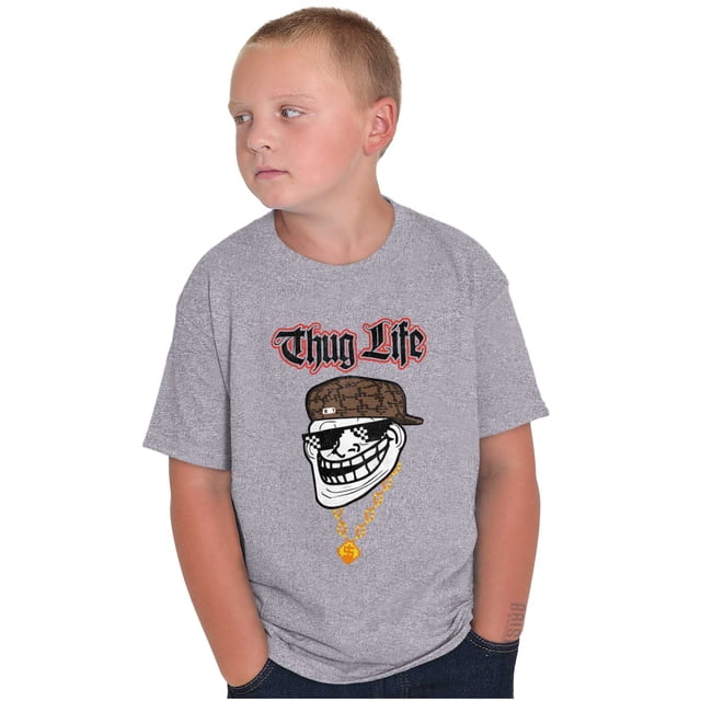 Troll Face Meme Thug Life Big Smiley Crewneck T Shirts Boy Girl Teen ...