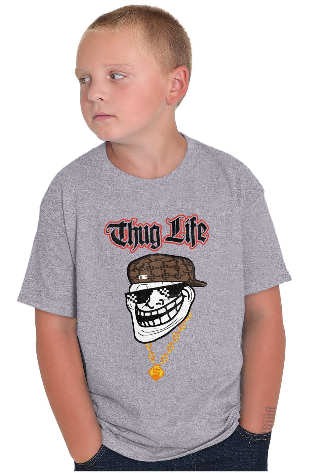 Troll Face Meme Thug Life Big Smiley Crewneck T Shirts Boy Girl Teen ...