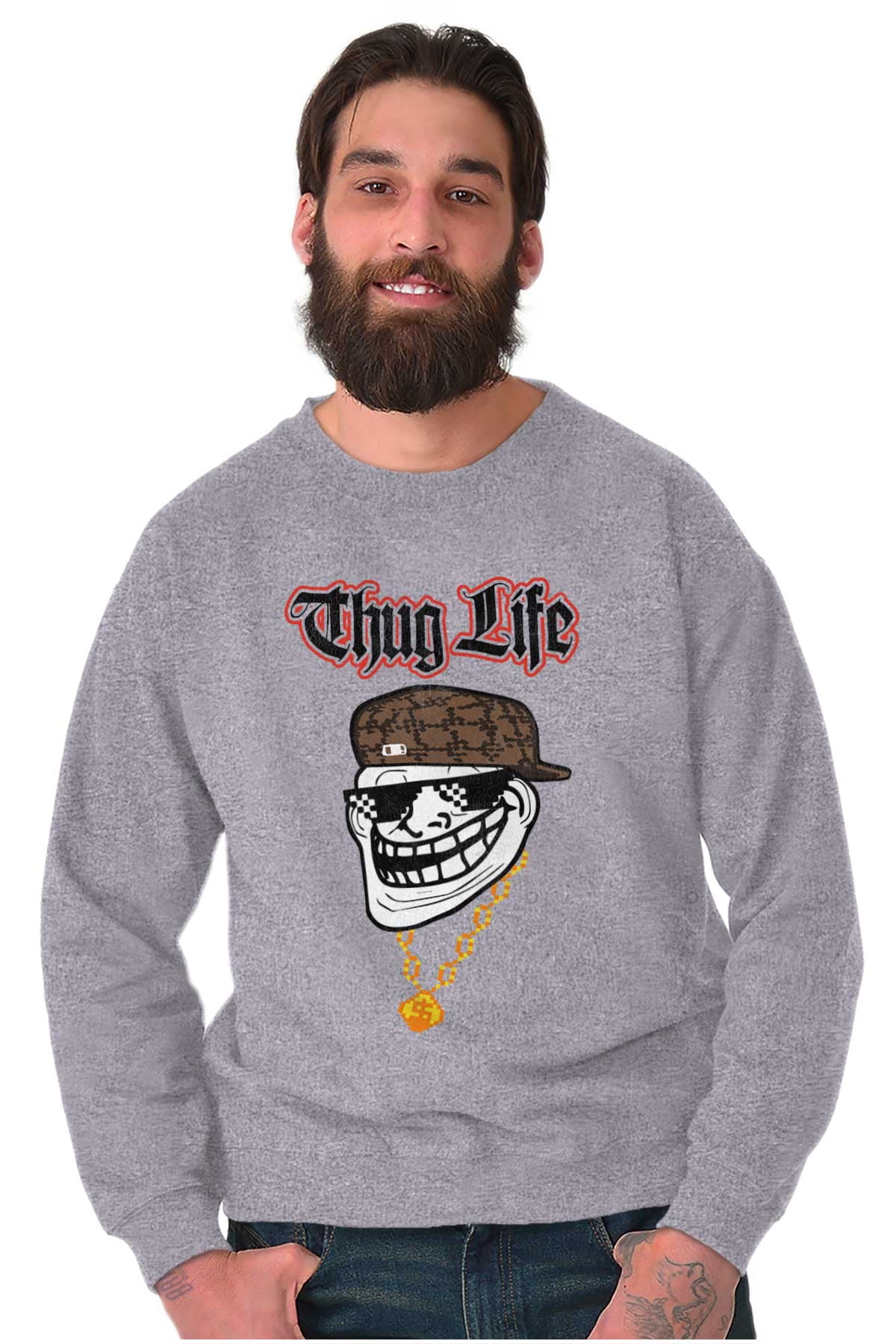 Troll Face Meme Thug Life Big Smiley Sweatshirt for Men or Women Brisco ...