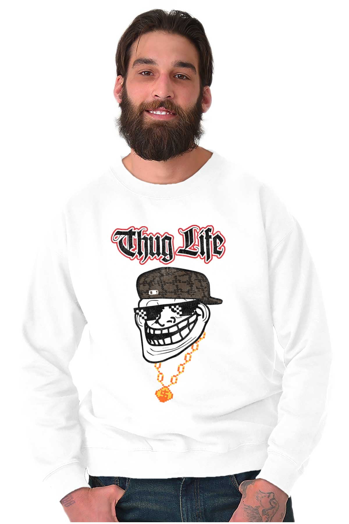 Troll Face Meme Thug Life Big Smiley Sweatshirt for Men or Women Brisco ...