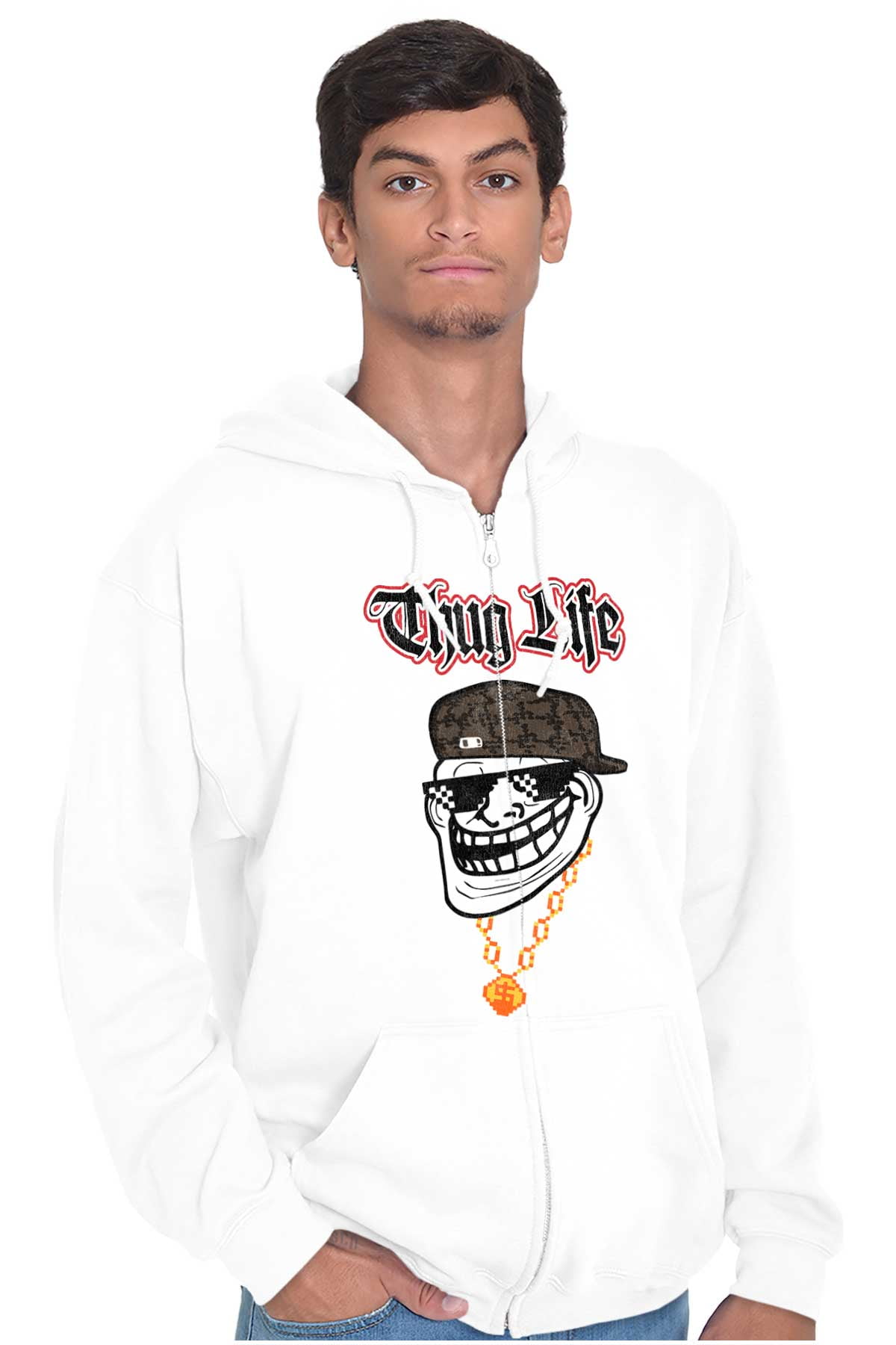 Troll Face Meme Thug Life Big Smiley Zip Up Hoodie Men's Women's Brisco ...