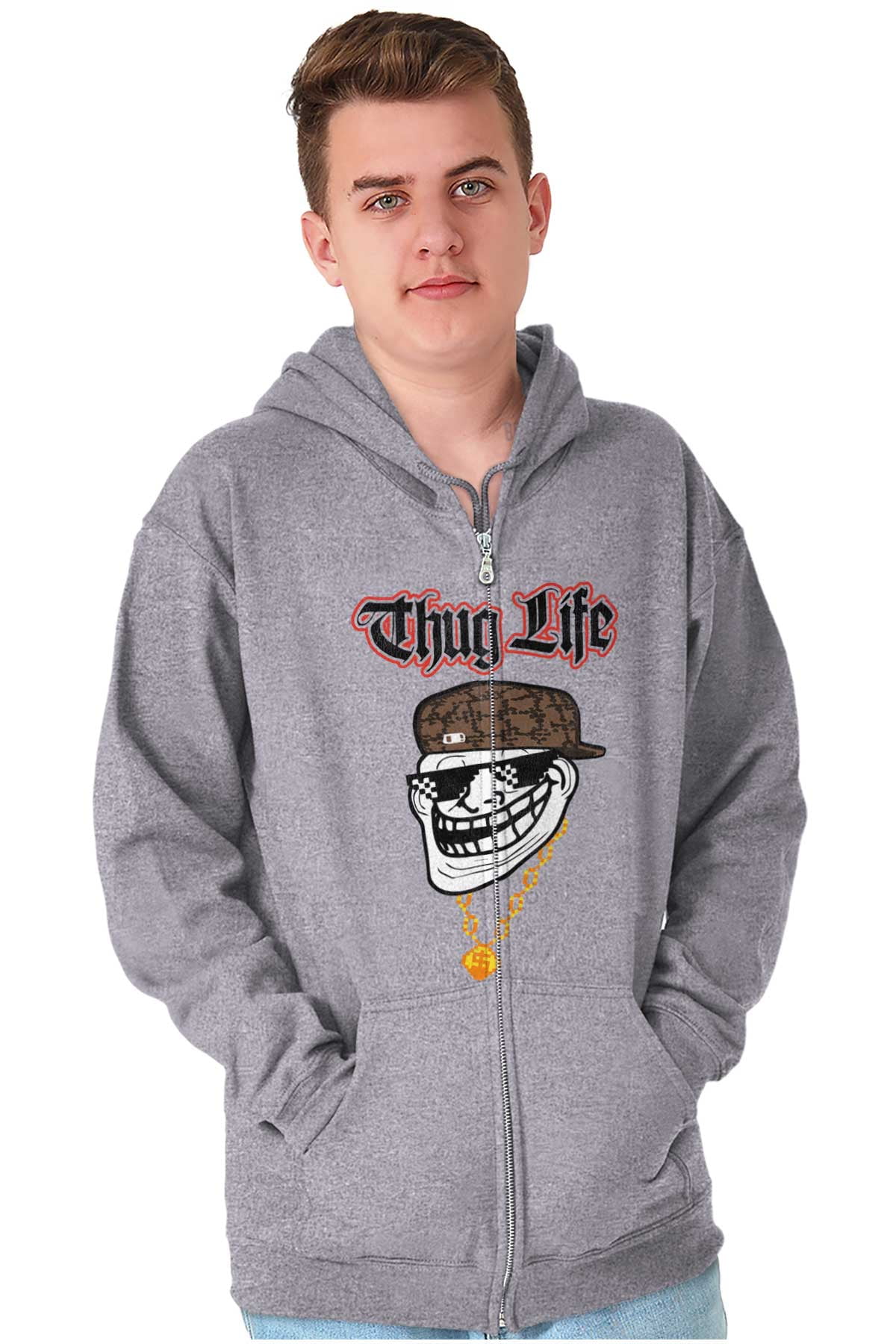 Troll Face Meme Thug Life Big Smiley Zip Up Hoodie Men's Women's Brisco ...