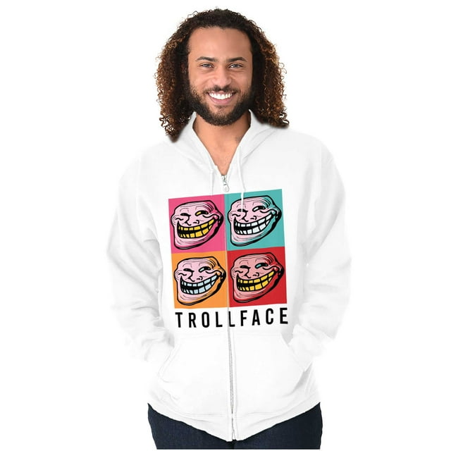 Troll Face Memes Big Smiley Trollface Zip Up Hoodie Mens Womens