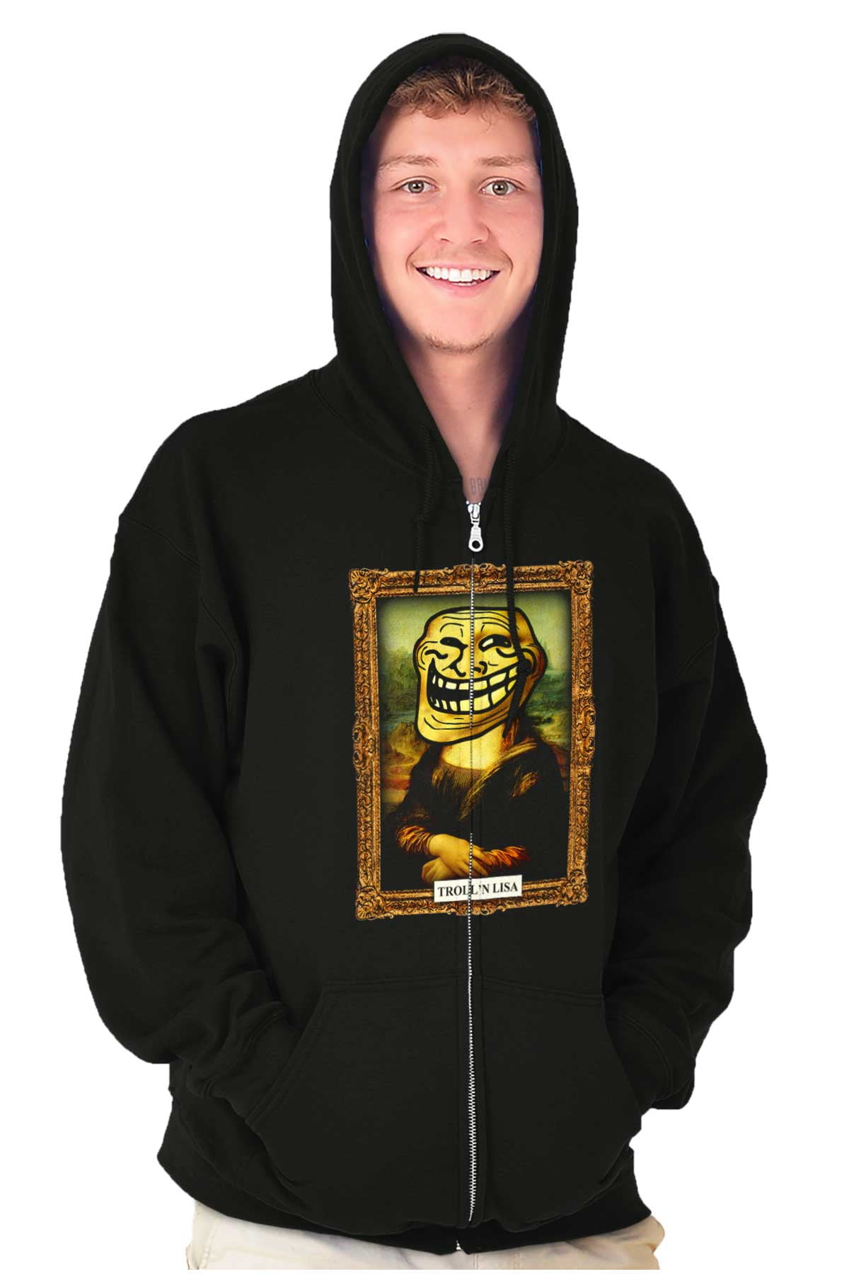 Troll Face Smiley Meme Laugh Problem Zip Up Hoodie Men's Women's Brisco ...