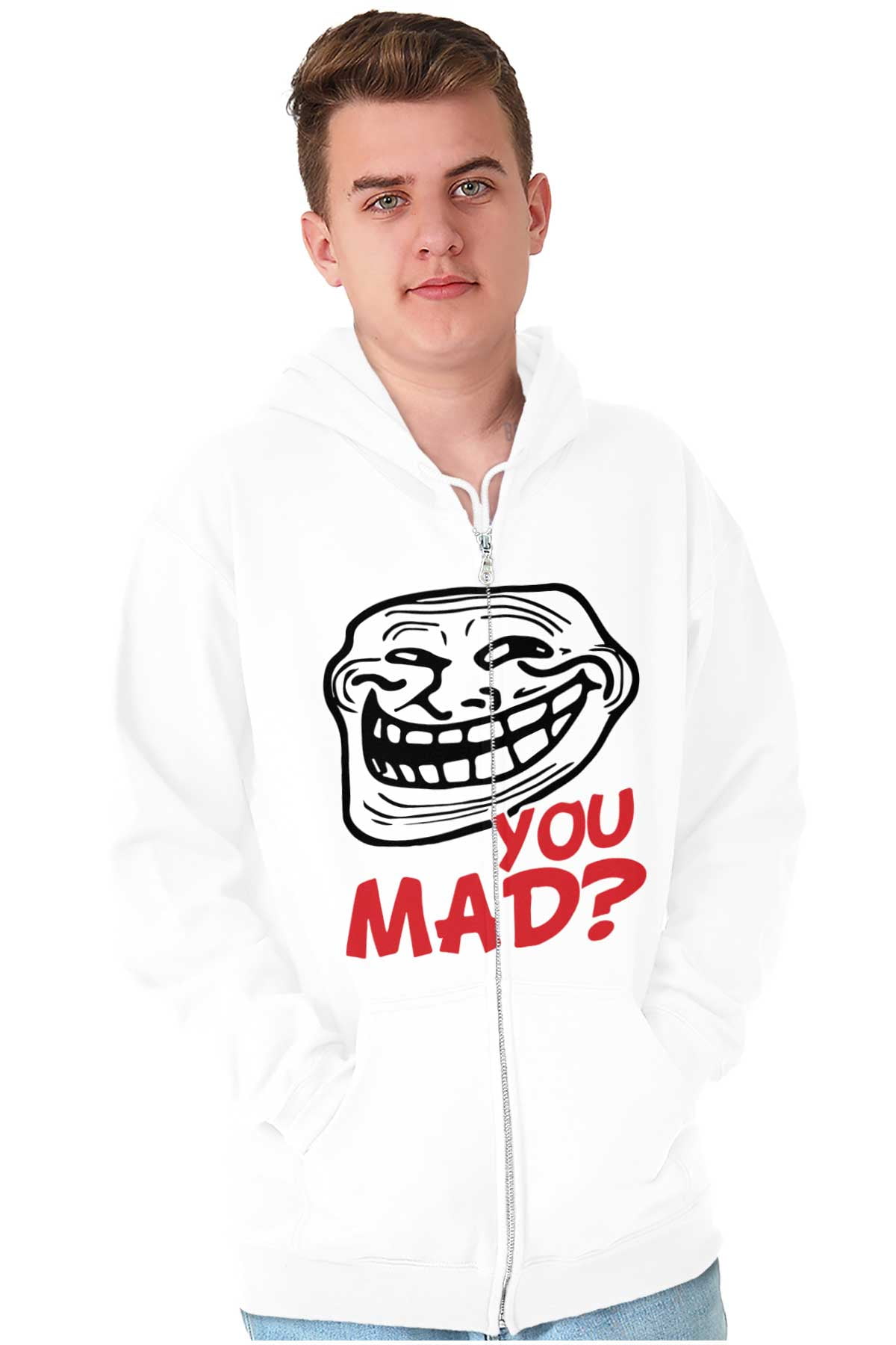 Troll Face You Mad Trollface Meme Unisex Plus Size Zip Hoodie Brisco ...