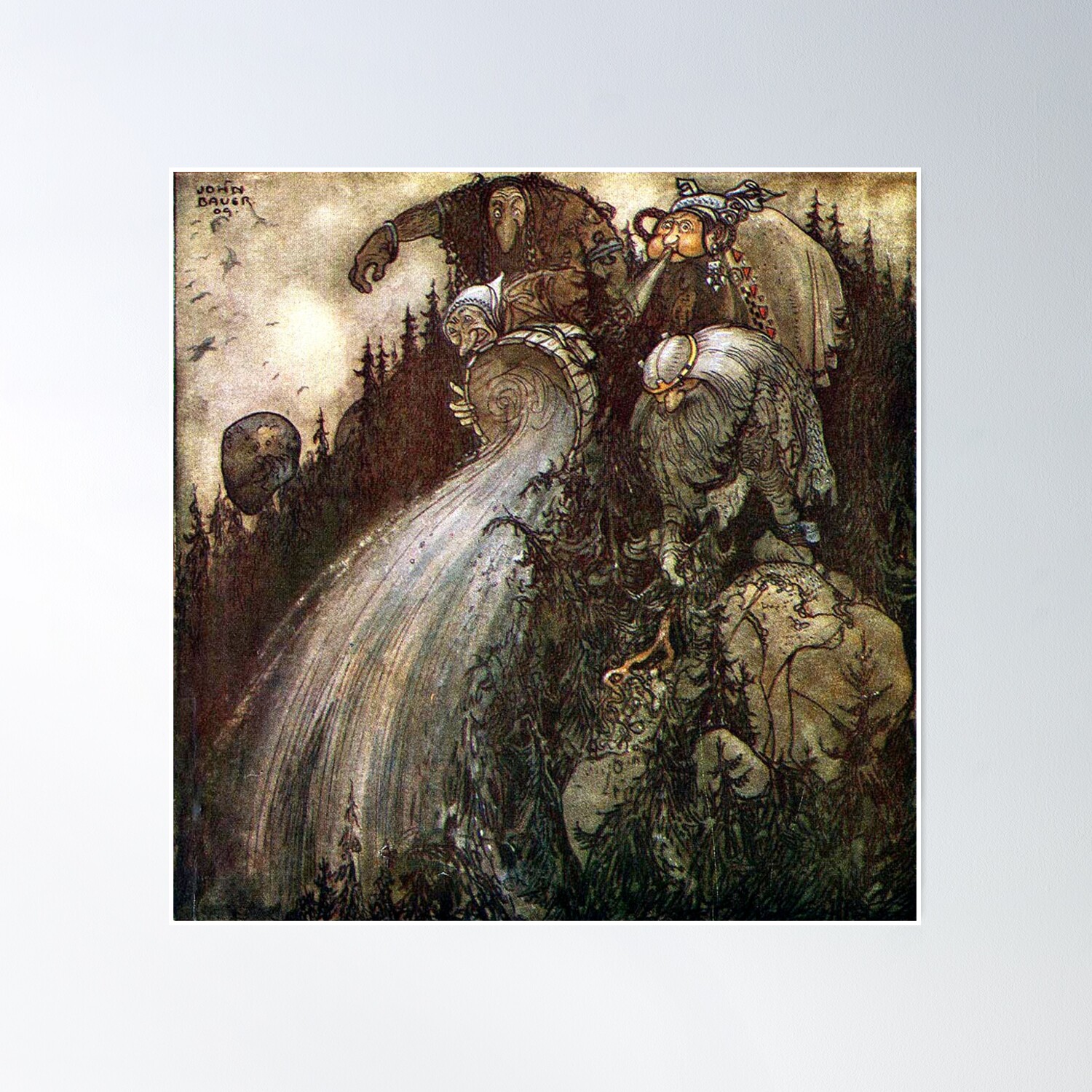 Troll Trouble - John Bauer Poster Wall Art, Modern Wall Decor, 24x24 ...