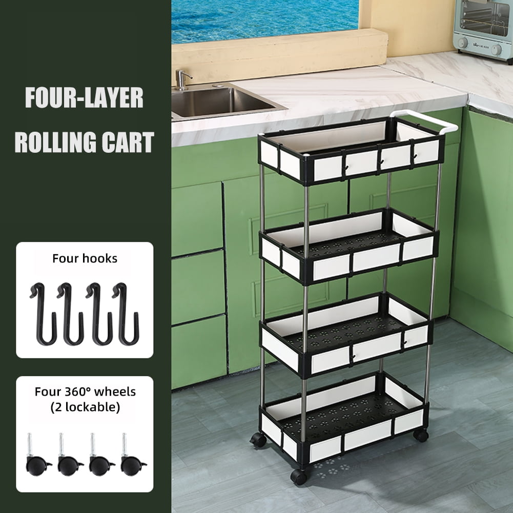Trolley,4-layer Utility Cart With Handle Kitchen Cart With Handle ...