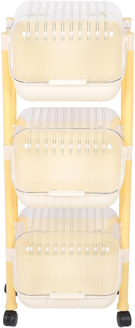 Trolley Storage Rack, 3 Tier Household Movable Multiple Tiers Plastic Vegetable Storage Basket ...