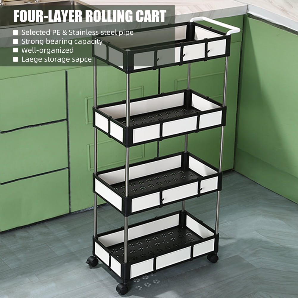 Trolley,4-layer Cart With Handle Kitchen Office Qisuo Cart 3-layer ...