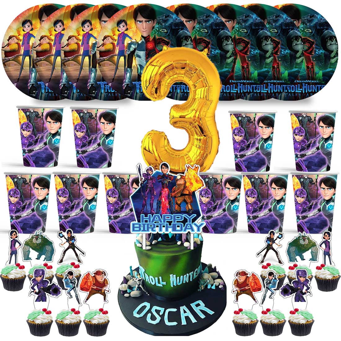 Trollhunters Birthday 3rd Cups Party Supplies Plates Fans Decorations ...