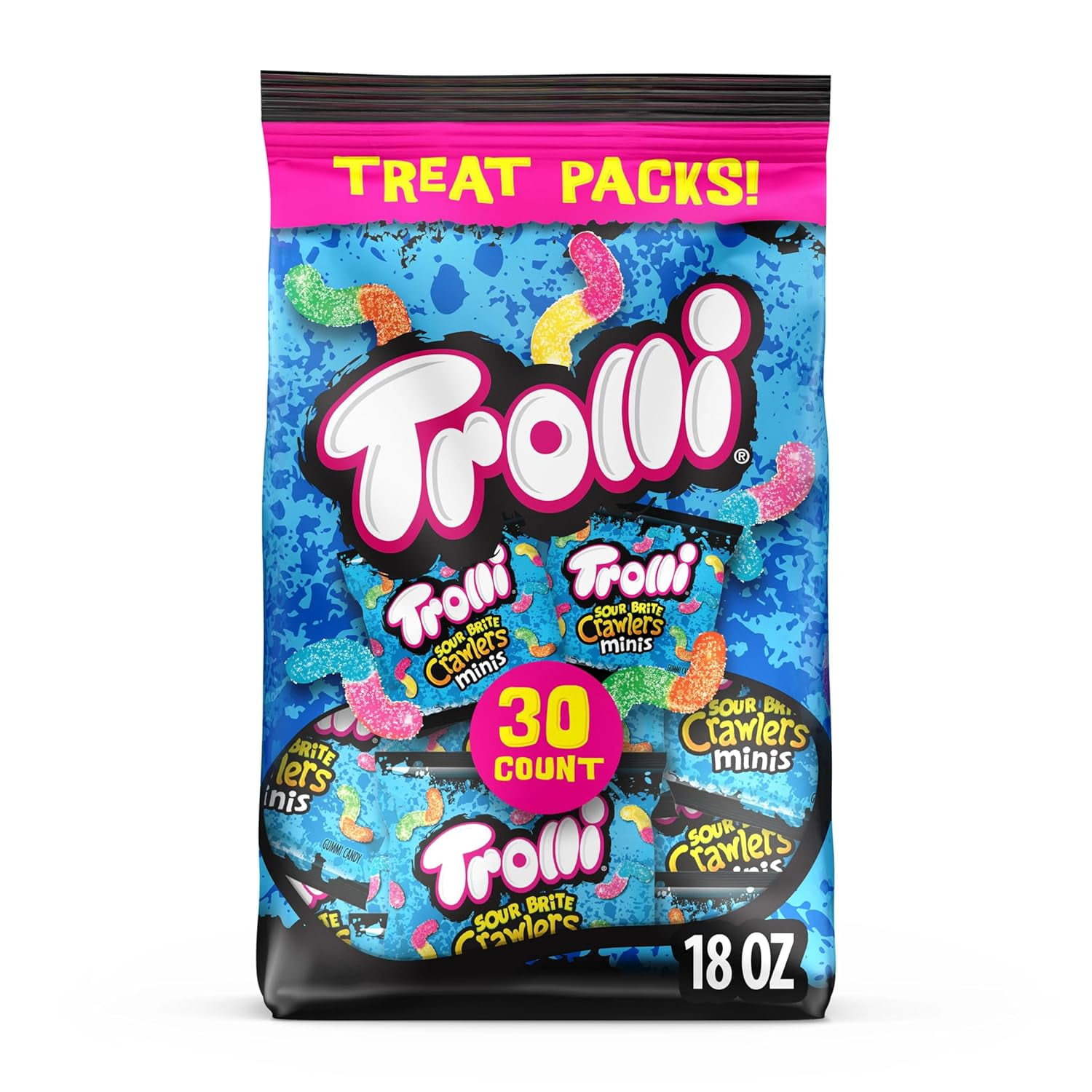 Trolli Mini Sour Brite Crawlers, Candy, Cherry-Lemon, Strawberry-Grape ...