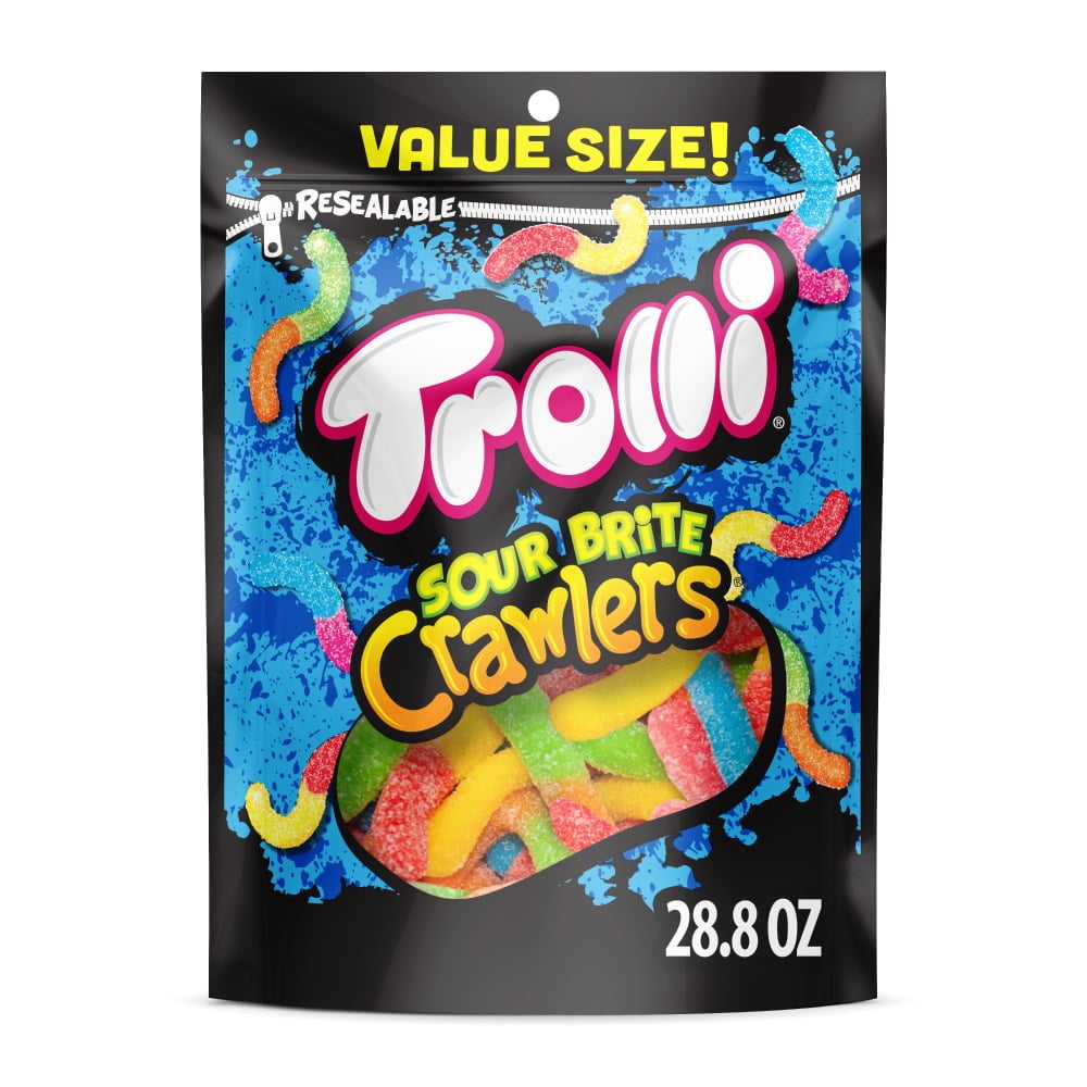 Trolli Sour Brite Crawlers Sweet and Sour Gummy Worm Candy Bag, 28.800 ...