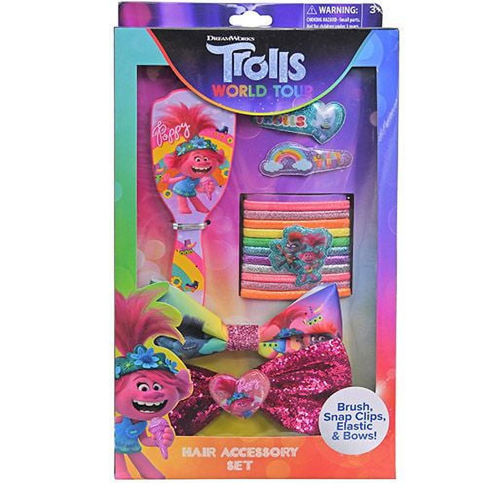 Trolls 2 Hair Accessory Set- Printed Plastic Brush, 2 Bows, 2 snap ...