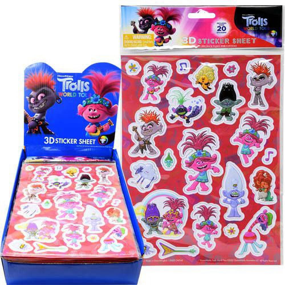 Trolls 2 Raised Sticker Sheet in Poly Bag with a Header Card in Counter ...
