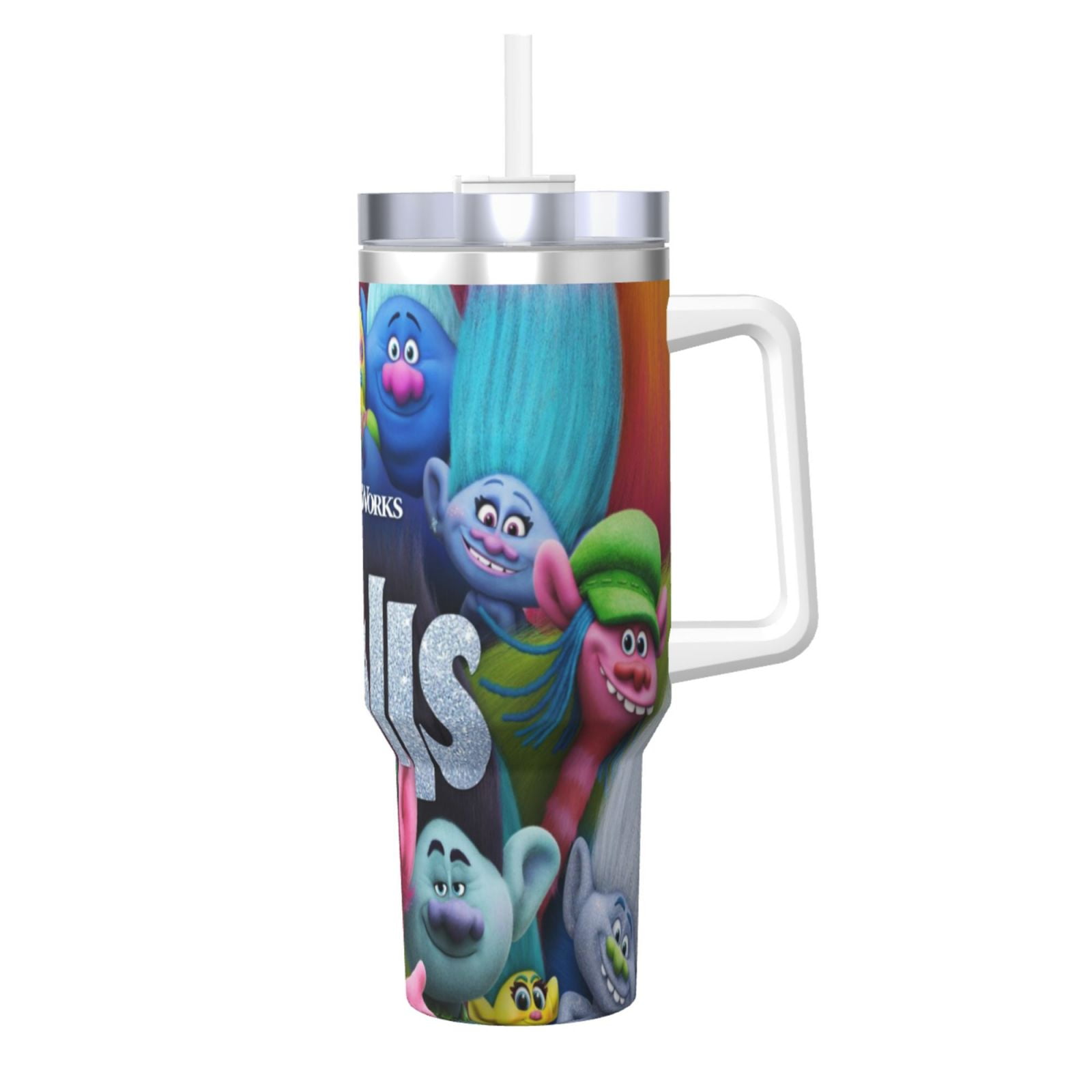 Trolls 40 oz Tumbler With Handle and Straw, Stainless Steel Vacuum ...