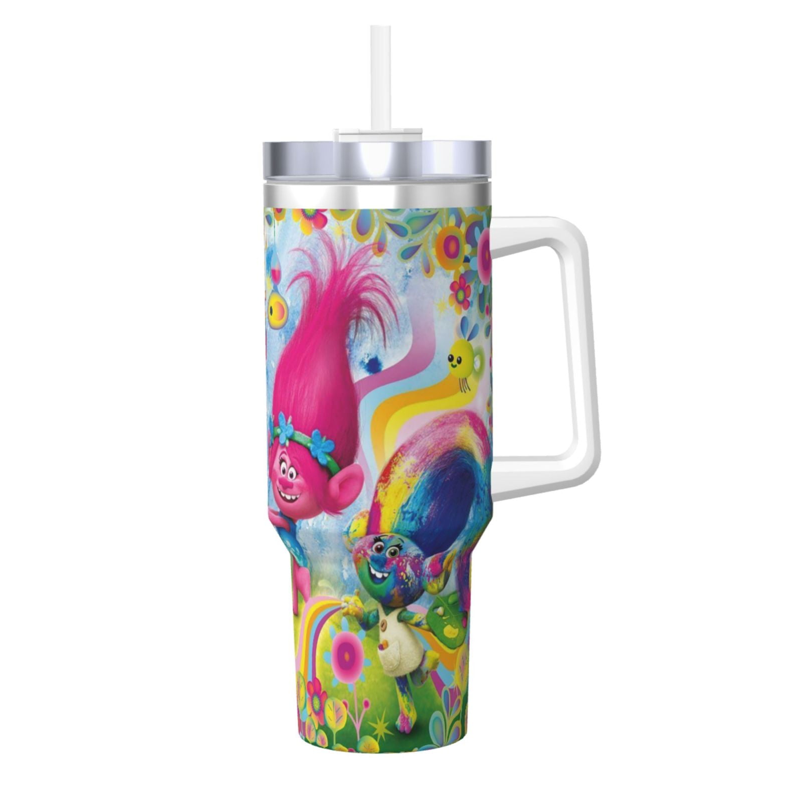Trolls 40 oz Tumbler With Handle and Straw, Stainless Steel Vacuum ...