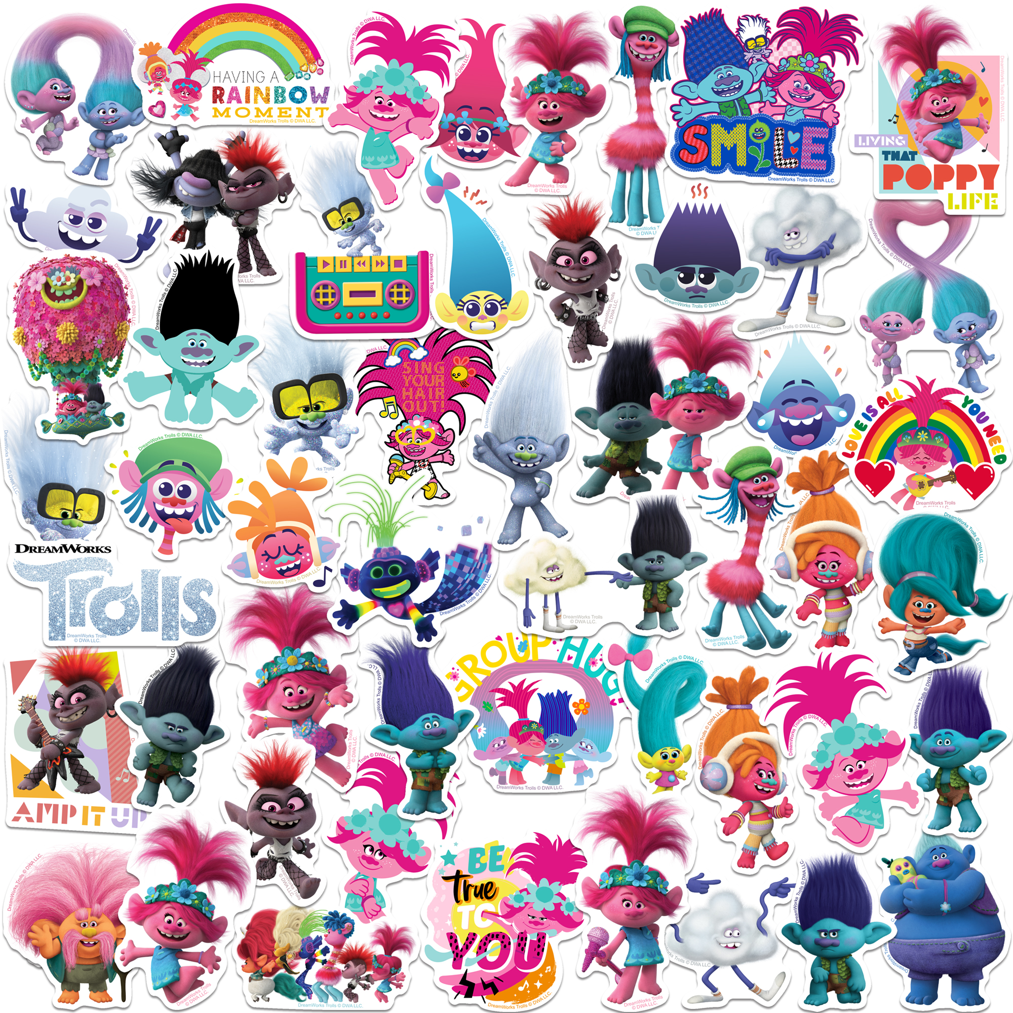 Trolls 50ct Vinyl Large Deluxe Stickers Variety Pack - Laptop, Water ...