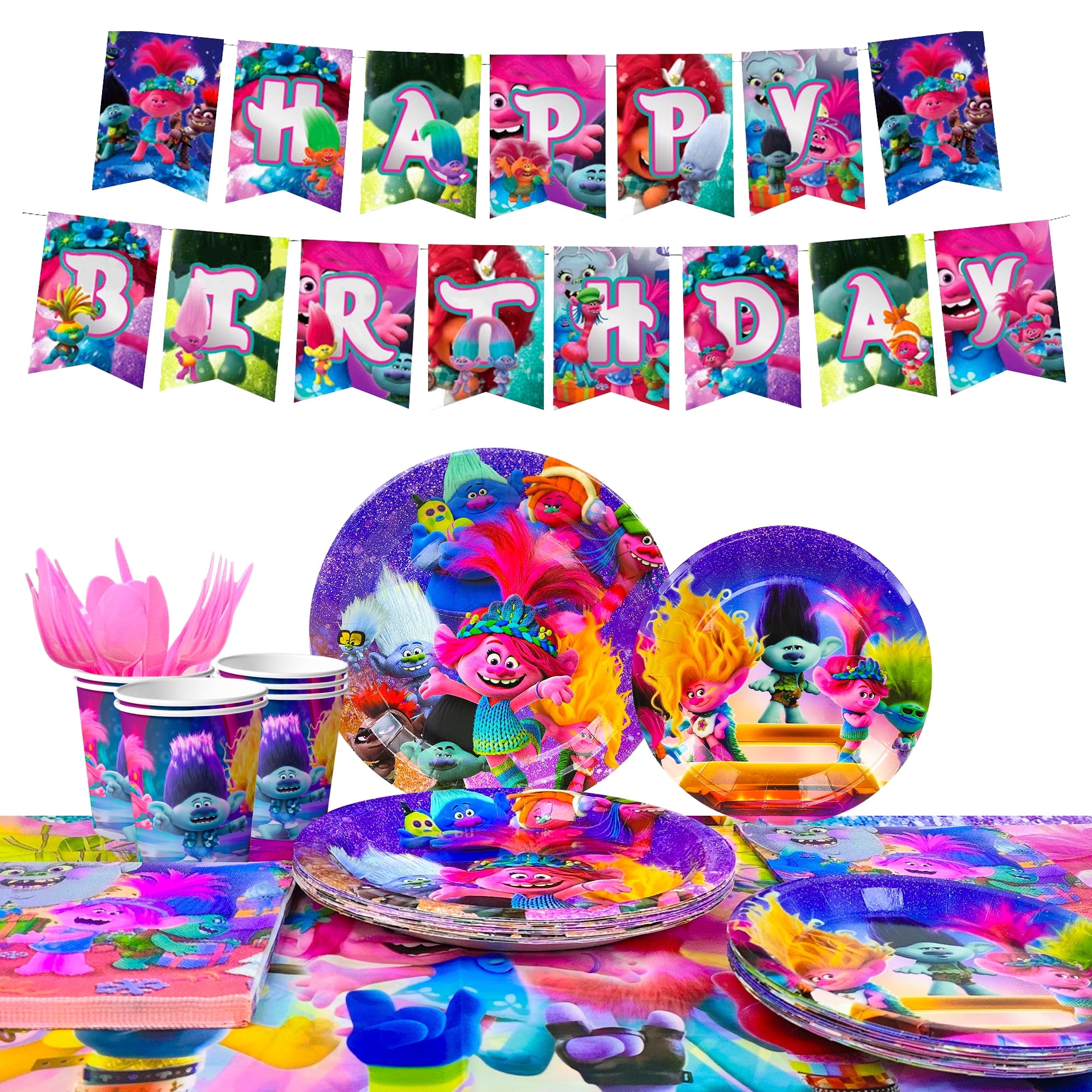 Fruitful Party Trolls Birthday Decorations, 114 Pcs Party Tableware for ...