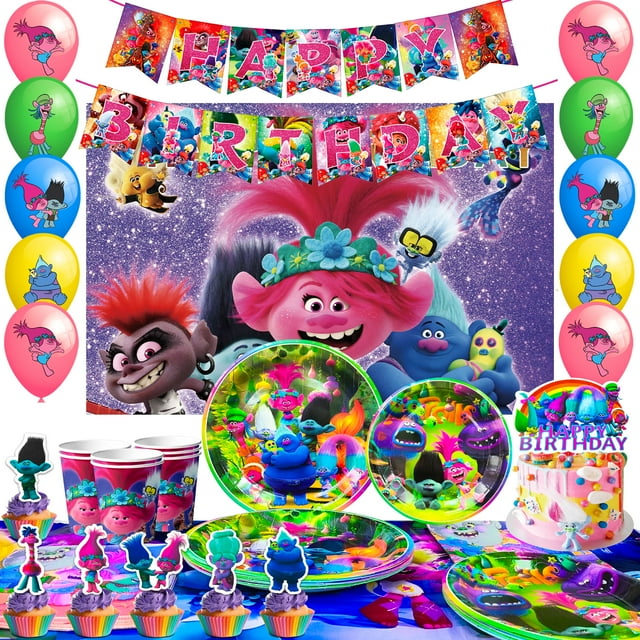 Trolls Birthday Party Decorations Supplies, 82 Pcs Trolls Band Together Party Supplies Include ...