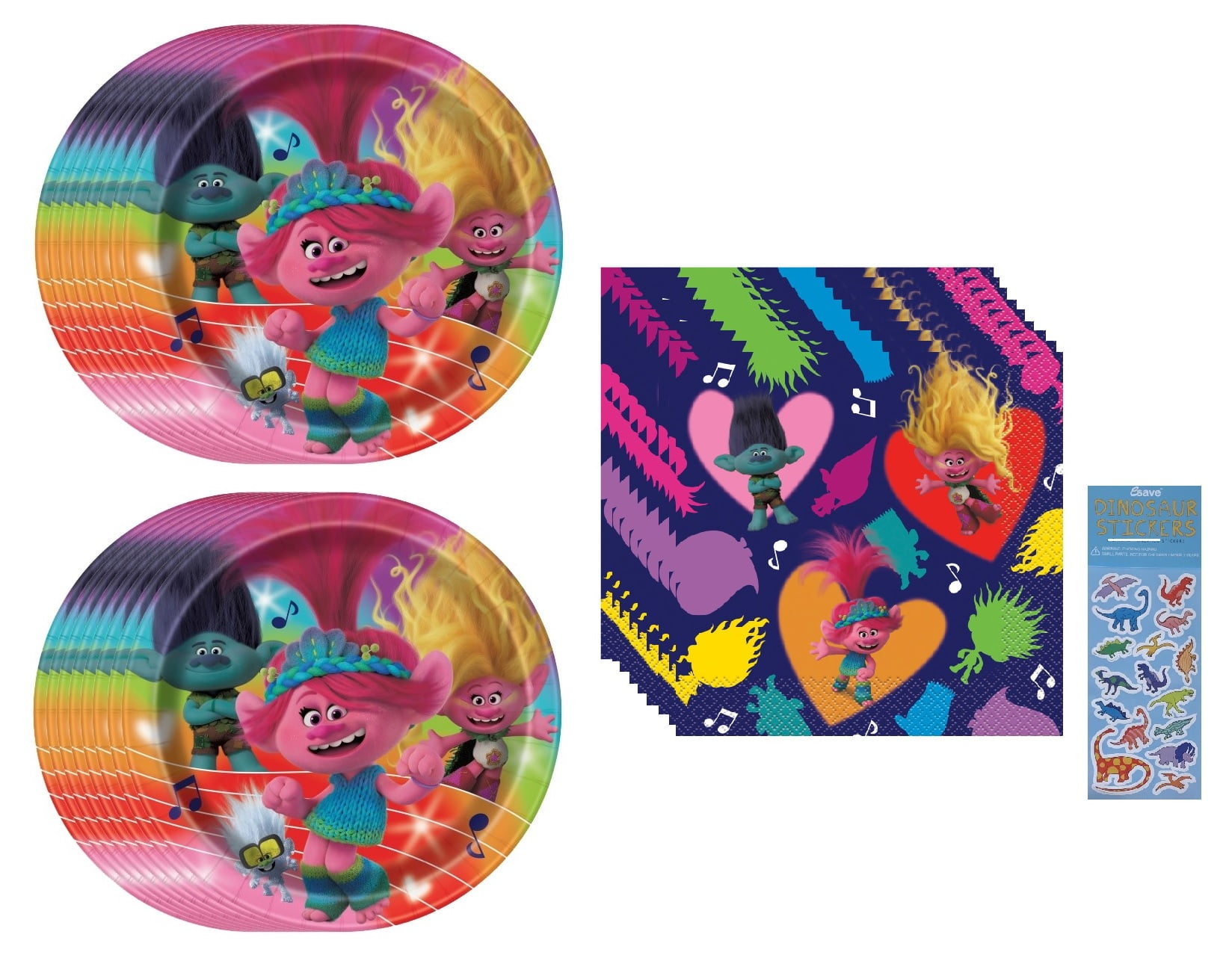 Unique Trolls Birthday Party Supplies Bundle with Sticker Sheet ...