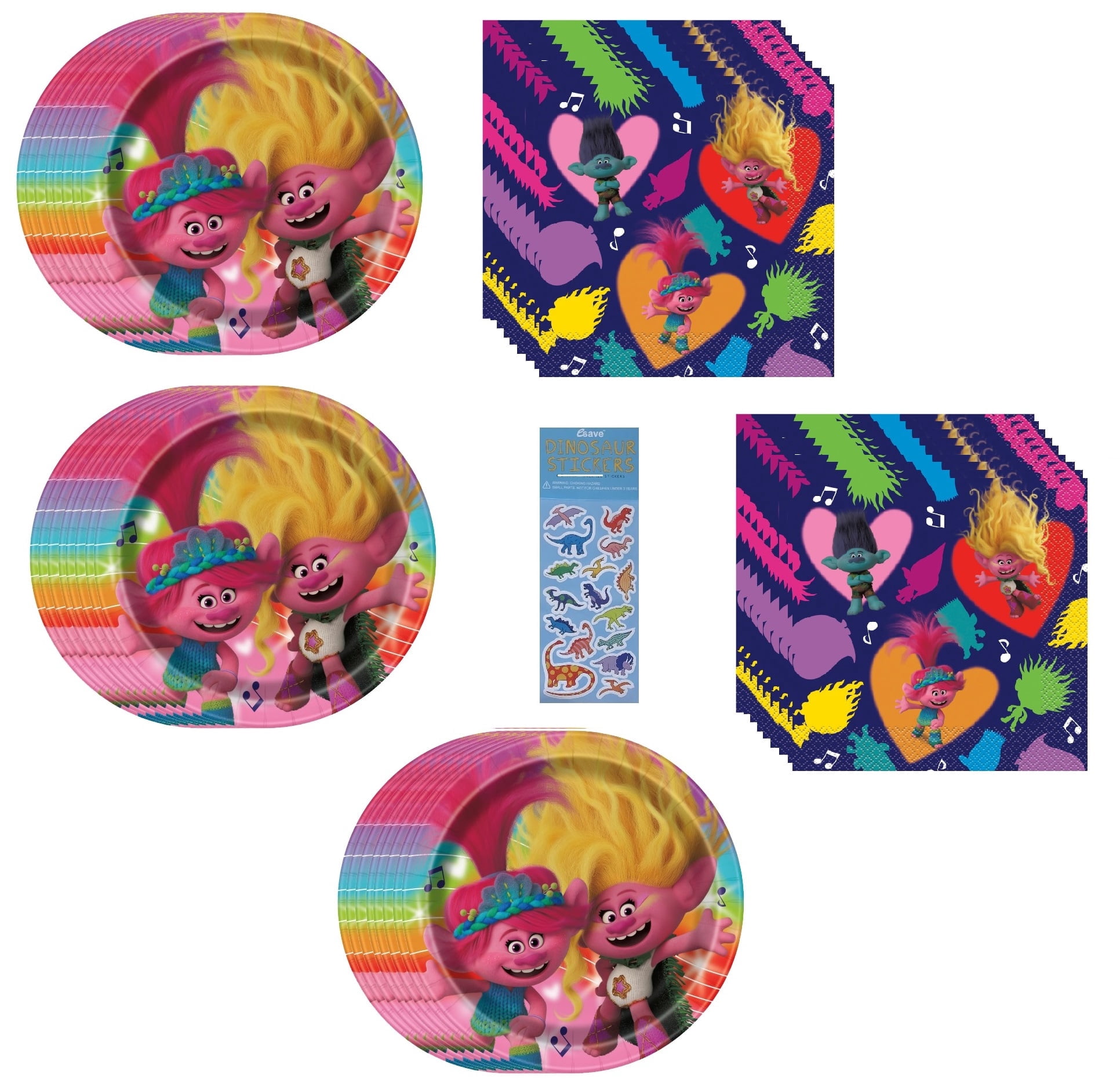 Trolls Birthday Party Supplies Bundle includes 24 Lunch Paper Plates 9 ...