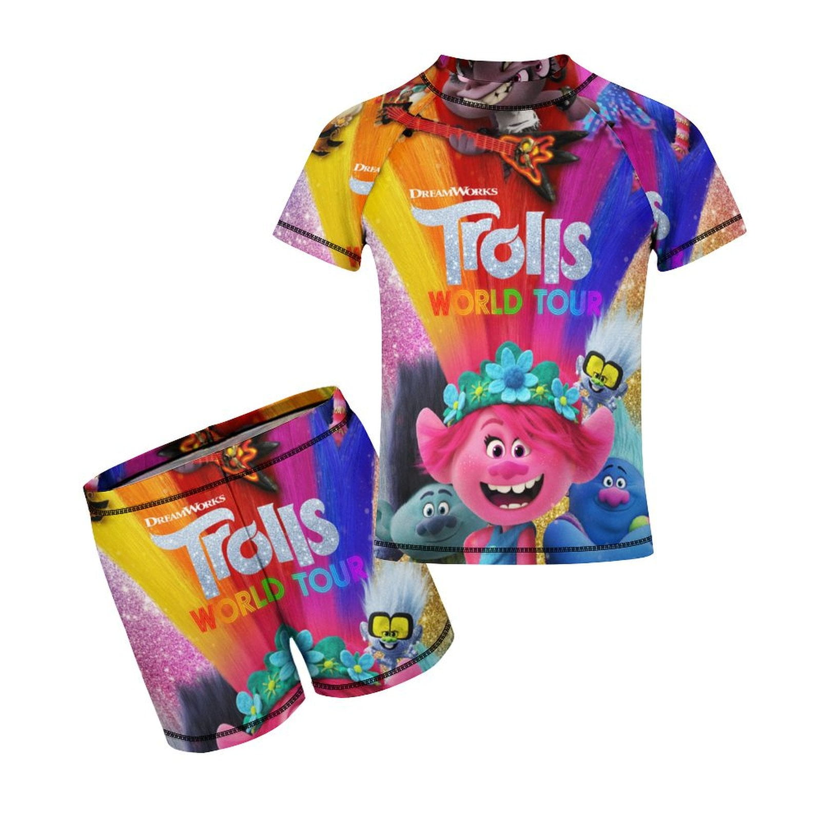 Trolls Boys 2-Piece Swimsuit Set Bathing Suit Short Sleeve Swimwear ...