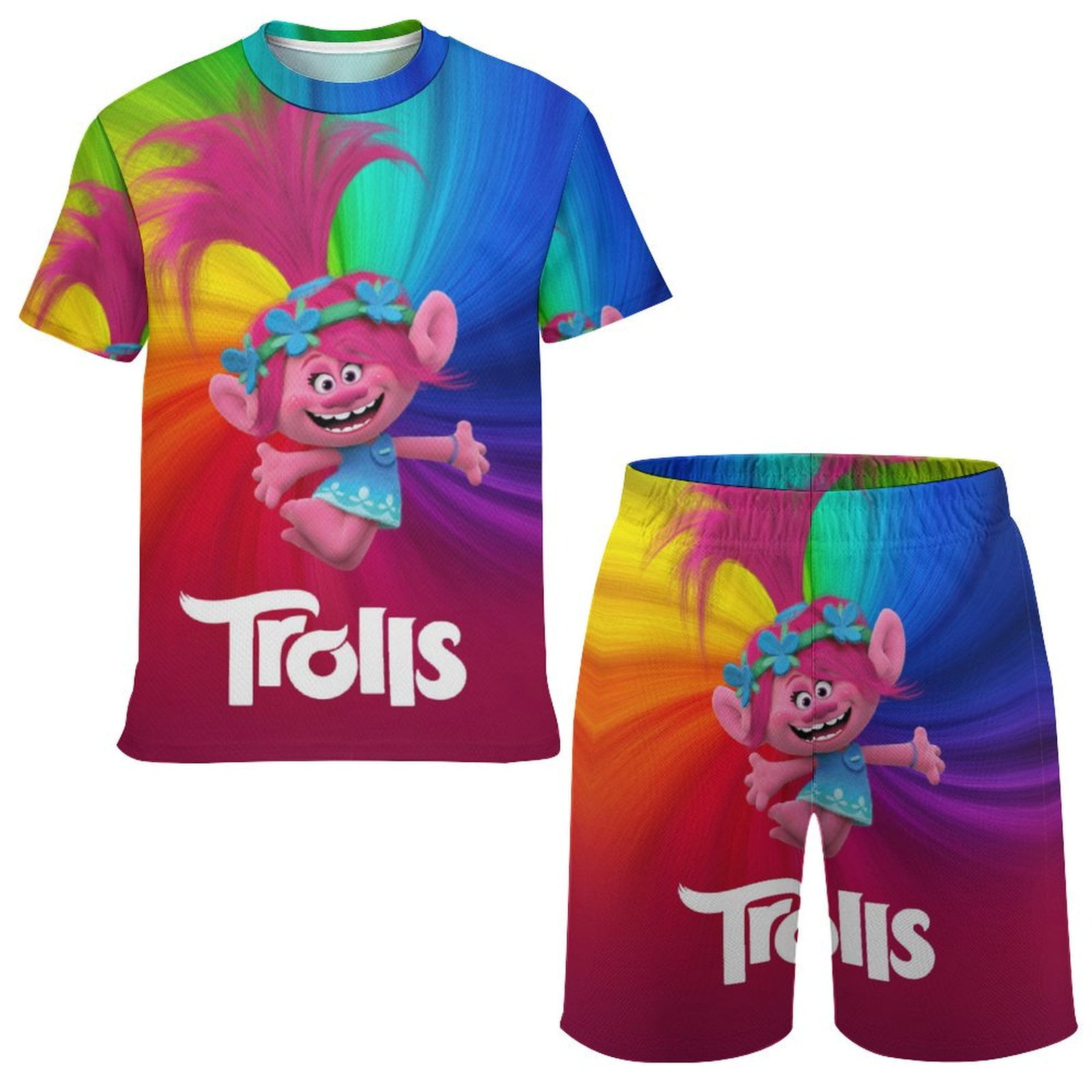 Trolls Boys Short Sleeve T-Shirt And Mesh Shorts Outfit Set for Kids ...