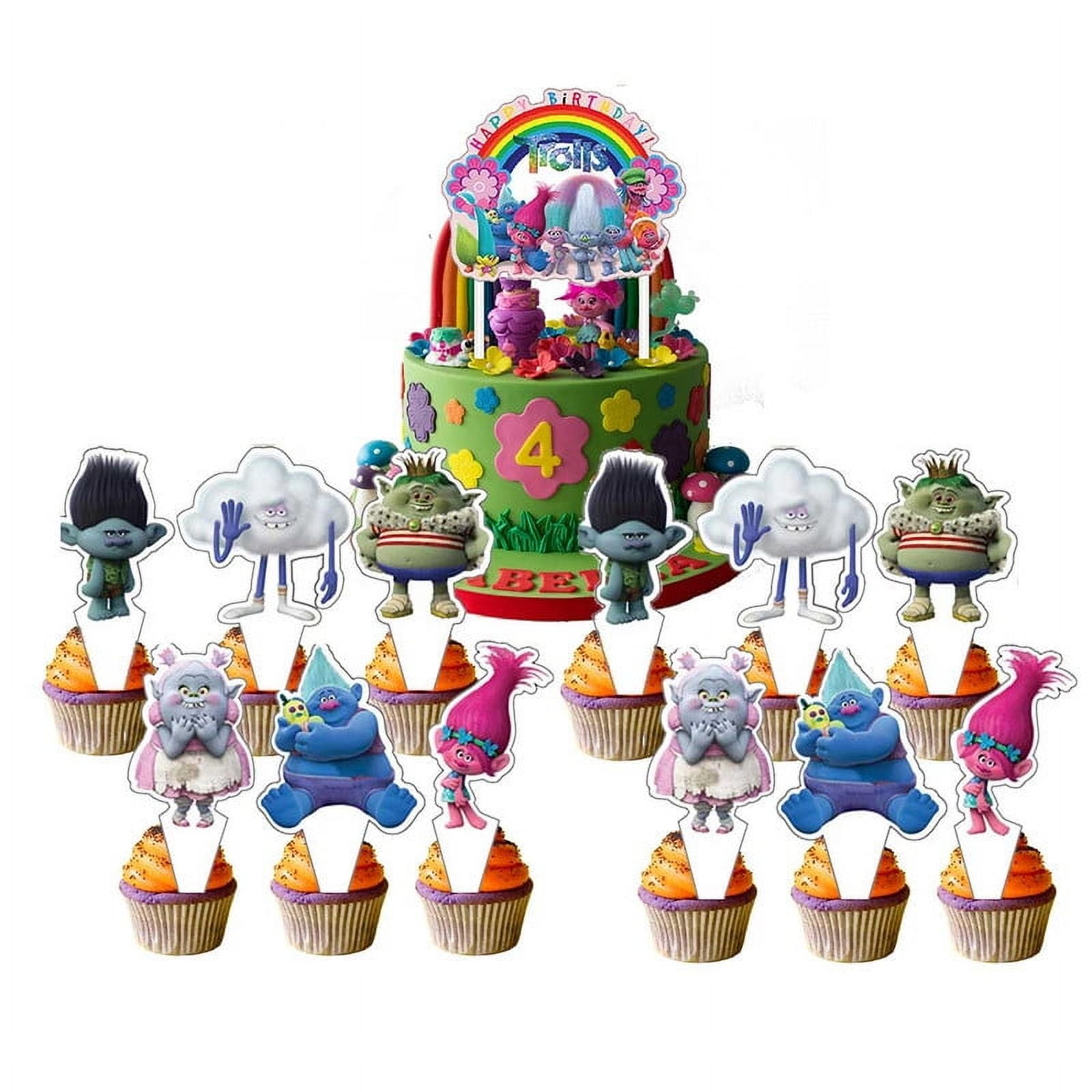 Trolls Cake Topper Cupcake Set Party Supplies Decoration Birthday Decor ...