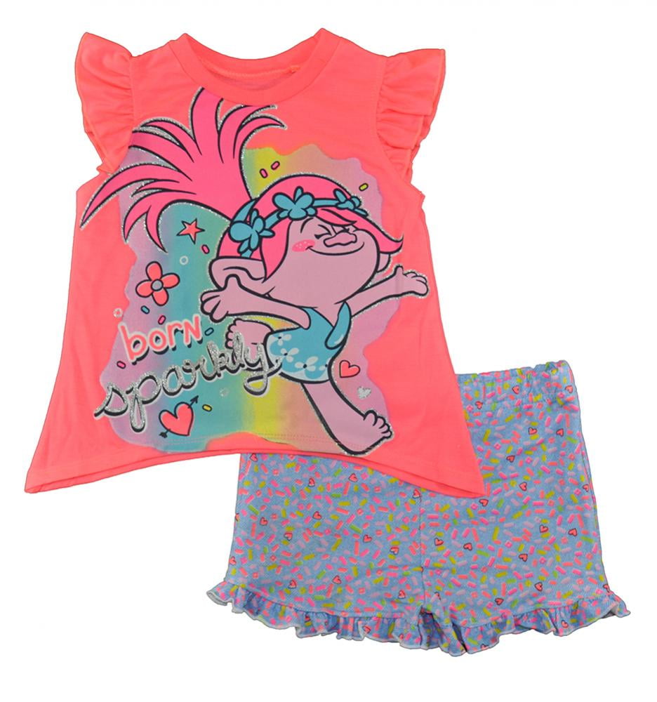 Trolls Girls Coral Top Two-Piece Short Set Size 2T 3T 4T - Walmart.com