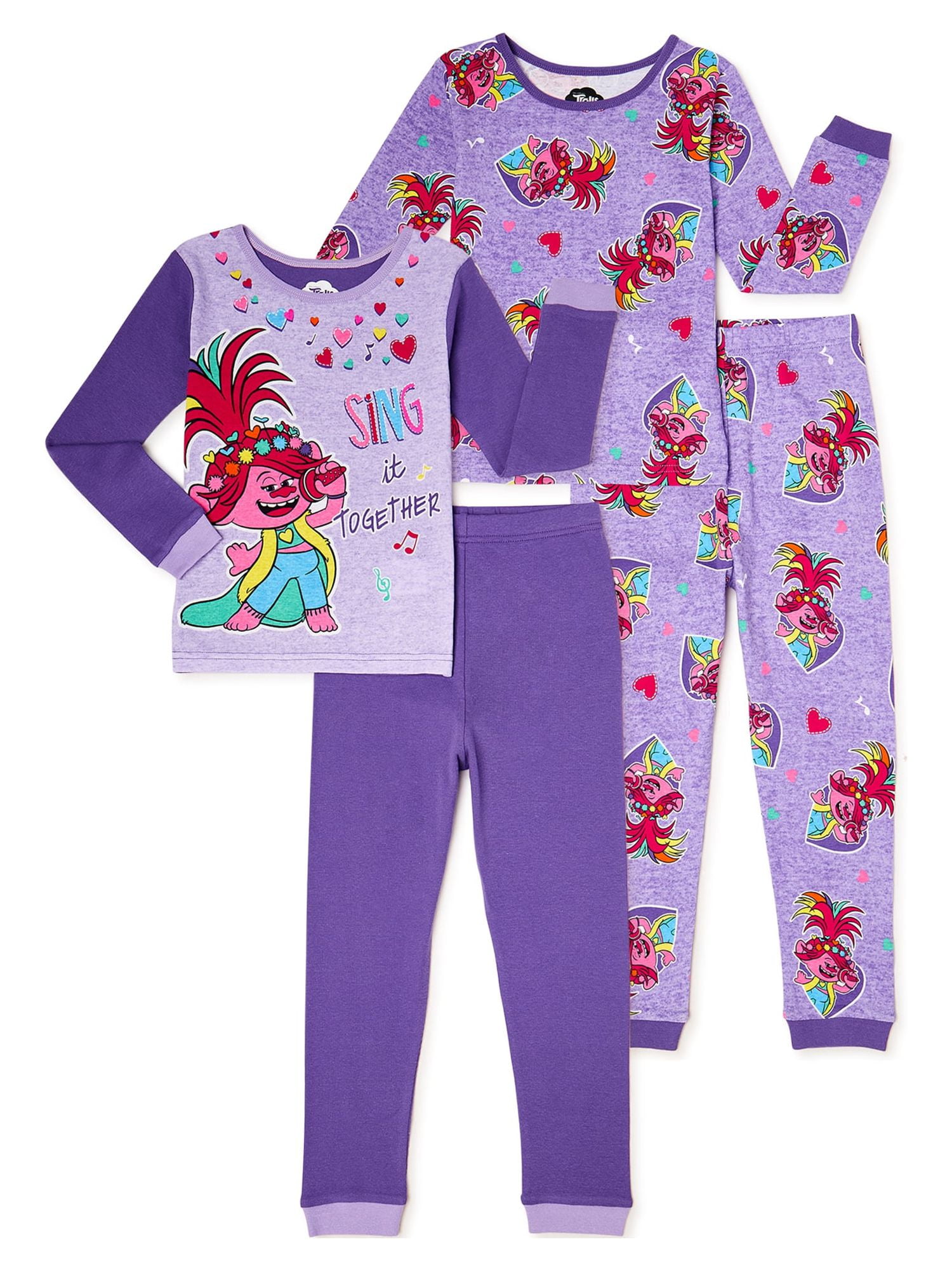 Trolls Girls Cotton Pajama Set, Classic 4-Piece, Sizes 4-10 - Walmart.com