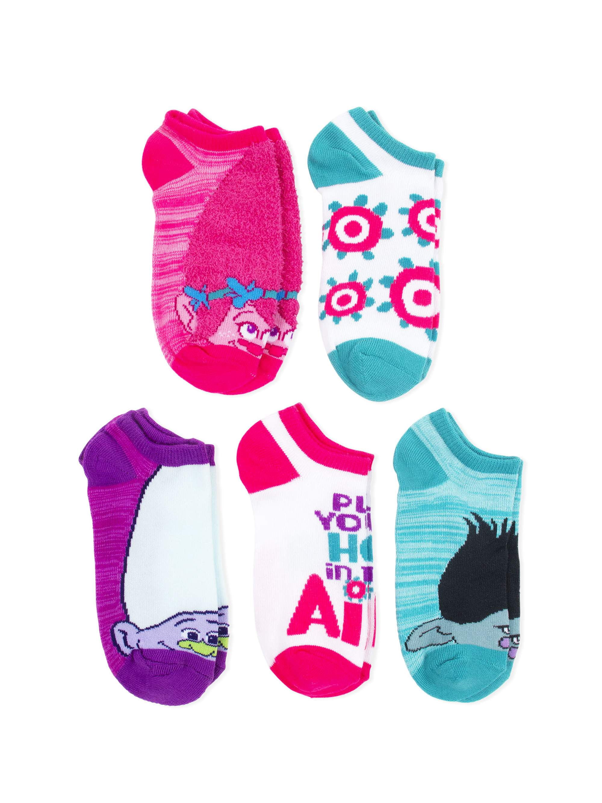 Trolls Girls Socks, 5 Pack No Show Socks (Little Girls & Big Girls ...