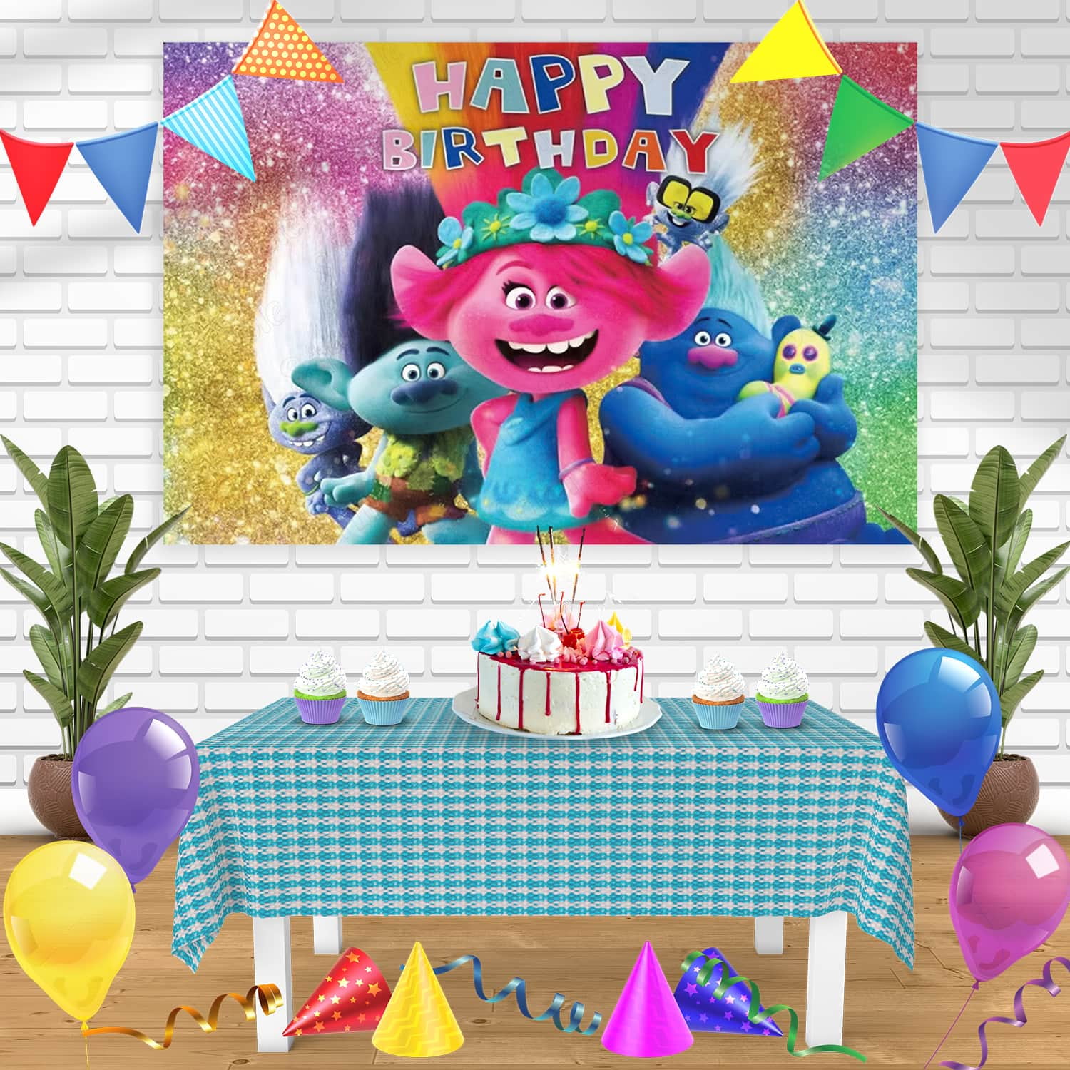 Trolls Glitter MB Bn Birthday Banner Personalized Party Backdrop ...