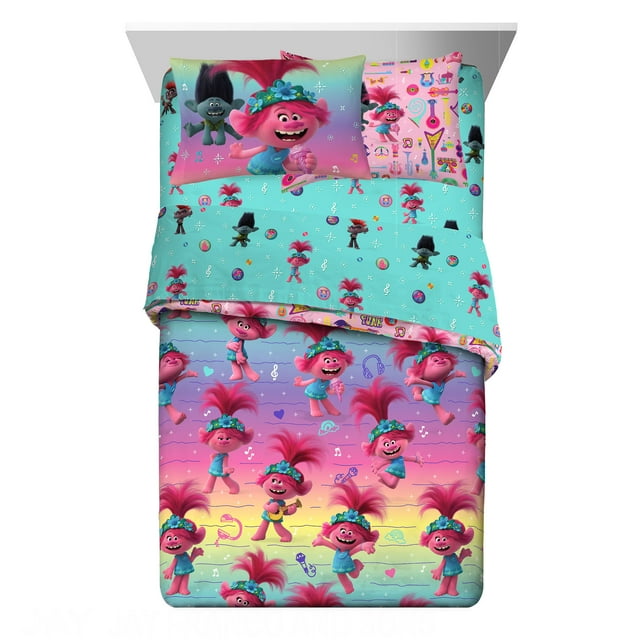 DreamWorks Trolls Kids Twin Bedding Set with Comforter, Sheets, and ...
