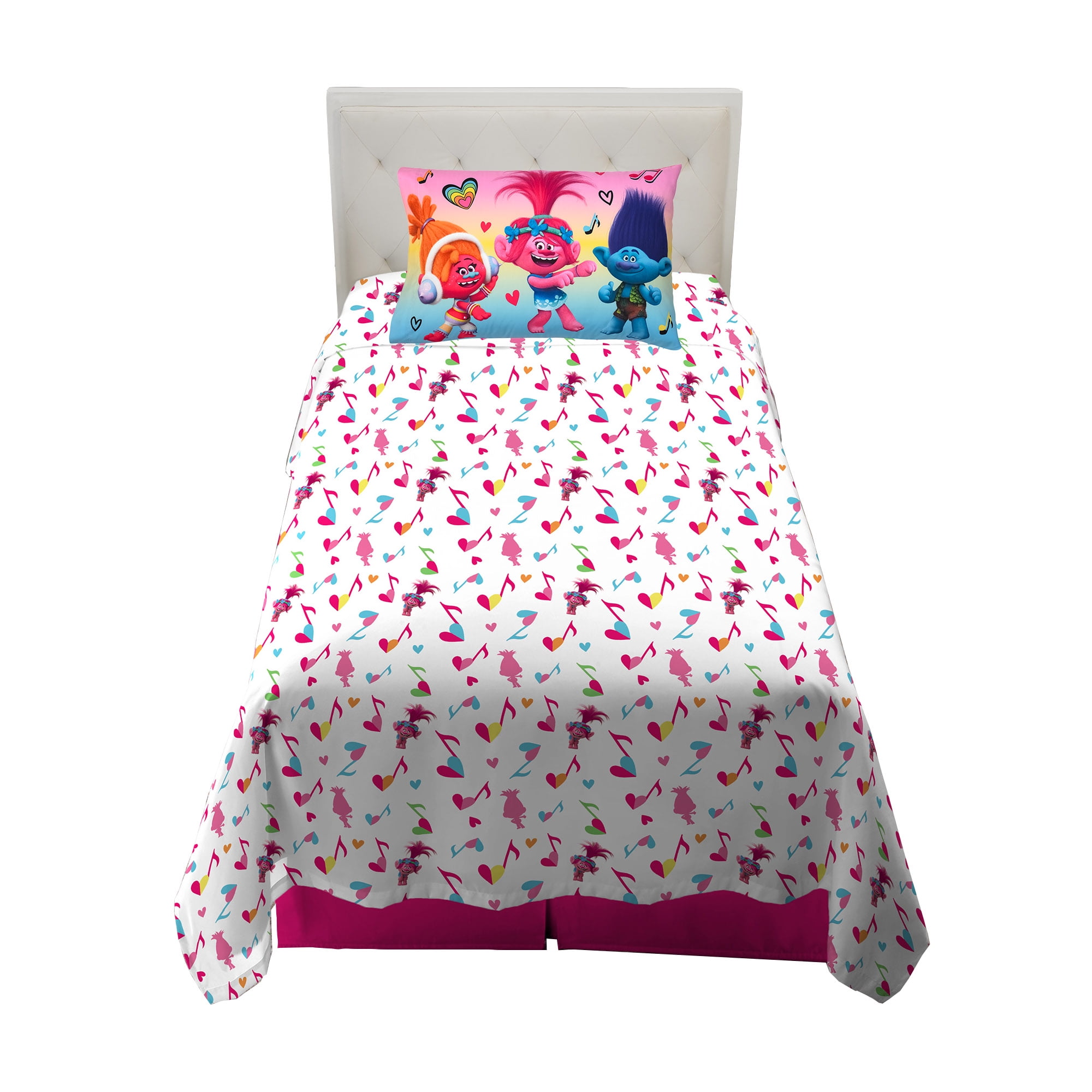 Trolls Kids Twin Sheet Set, White, Pink - Walmart.com