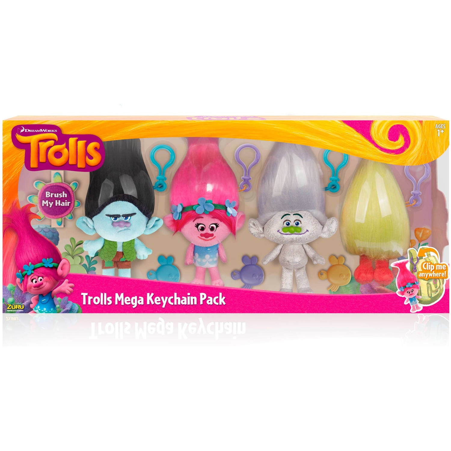 Trolls Large Plush Keychain 4 Pack - Branch, Poppy, Guy Diamond ...