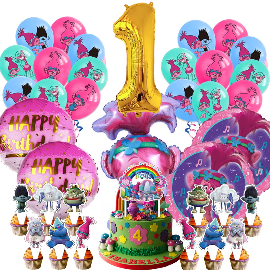 Trolls Party Supplies 1st Decor Kit Balloons Birthday Cake Topper ...