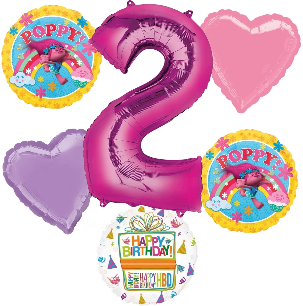 Trolls Poppy 2nd Birthday Party Supplies Balloon Bouquet Decorations ...