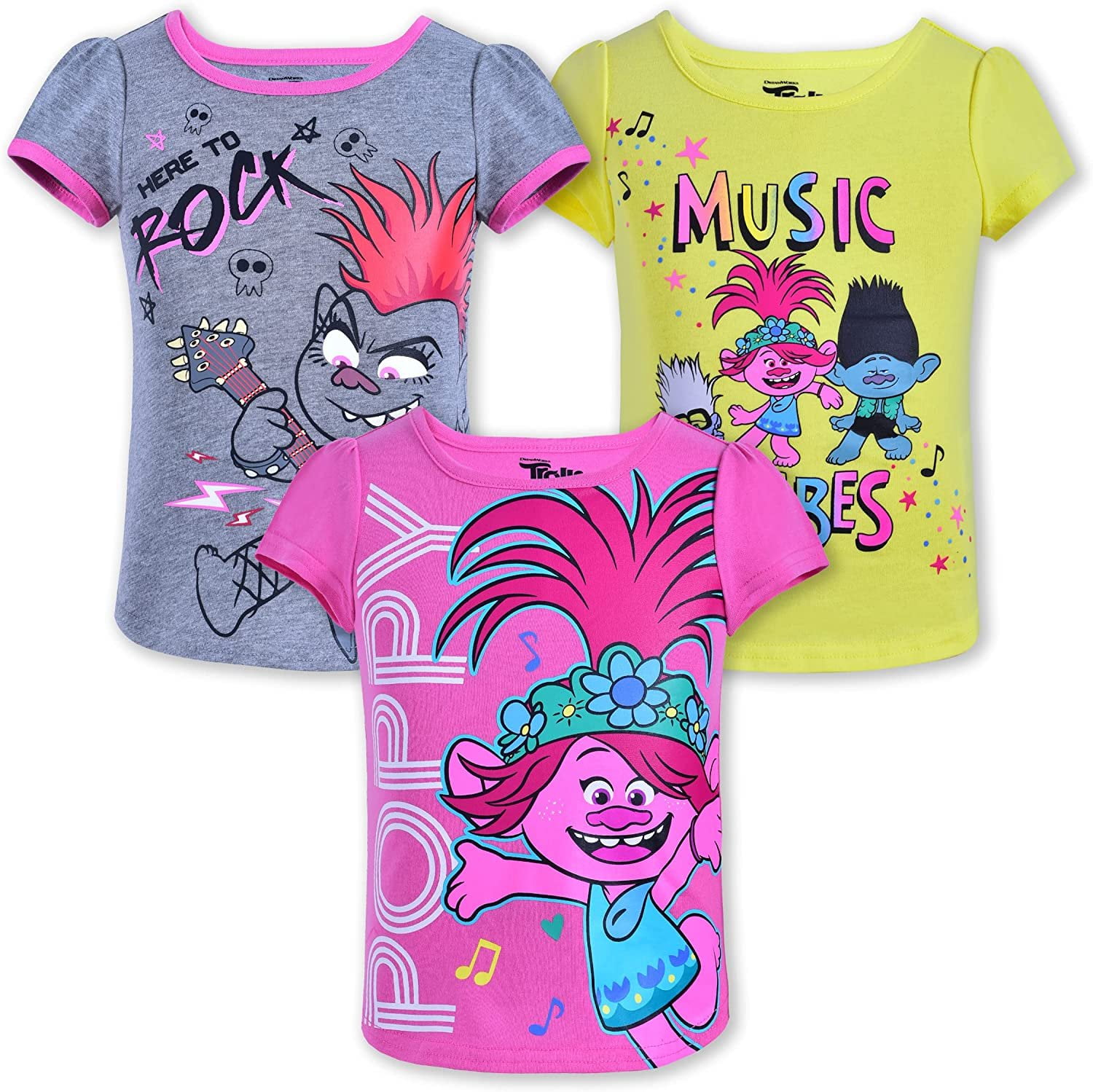 Trolls Poppy, Barb and Branch Girls 3 Pack Character Short Sleeve Tees ...