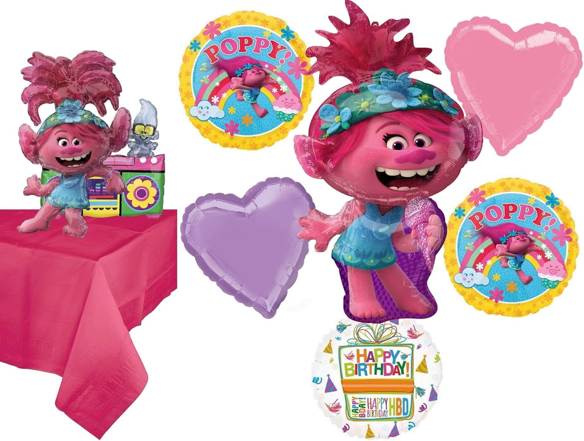 Trolls Poppy Birthday Party Supplies Balloon Bouquet Decorations 7pc ...