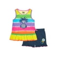 Trolls Rainbow Girls Tie Dye Ruffle Hem Tank Top and Shorts, 2-Piece ...