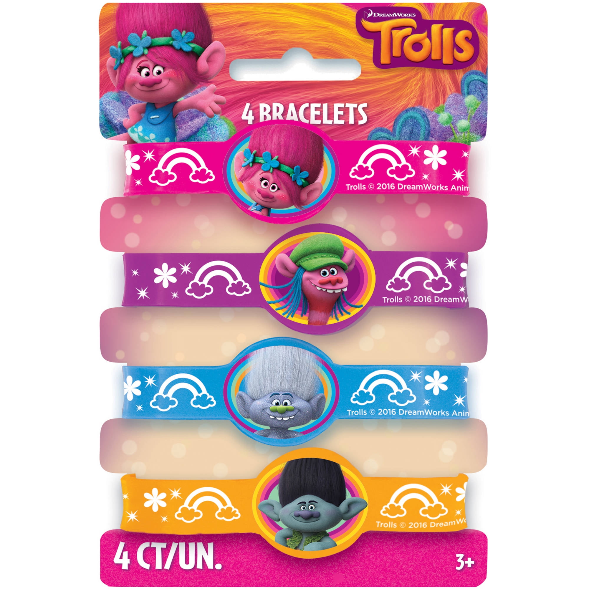 Trolls Rubber Bracelet Party Favors, Assorted, 4ct - Walmart.com