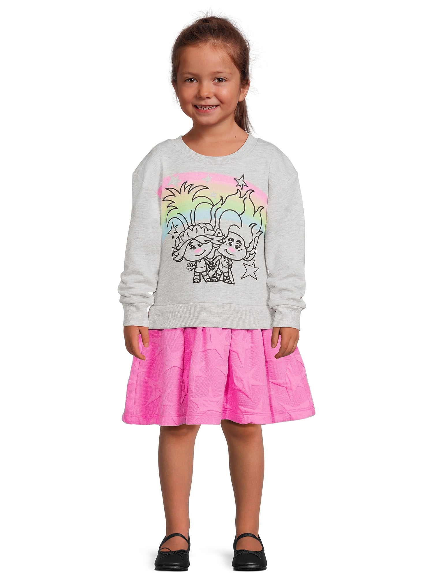 Trolls Toddler Girl Graphic Print Dress with Tulle Skirt, Sizes 2T-5T ...
