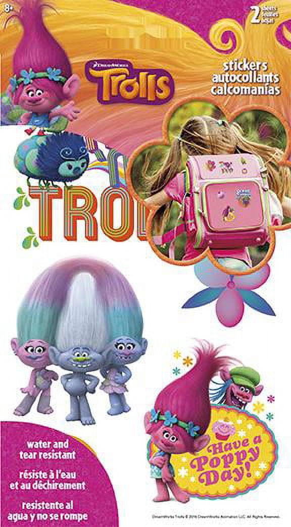 Trolls Tyvek Stickers - 2 Sheet - Walmart.com