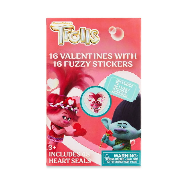 Trolls Valentine Greeting Card Set with Fuzzy Stickers, Pink, Paper ...