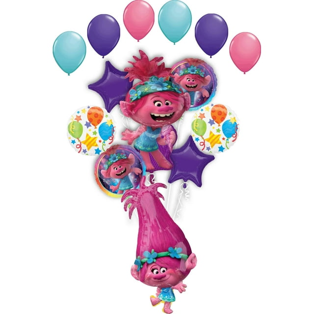 Trolls World Tour Birthday Party Supplies Poppy Balloon Bouquet ...