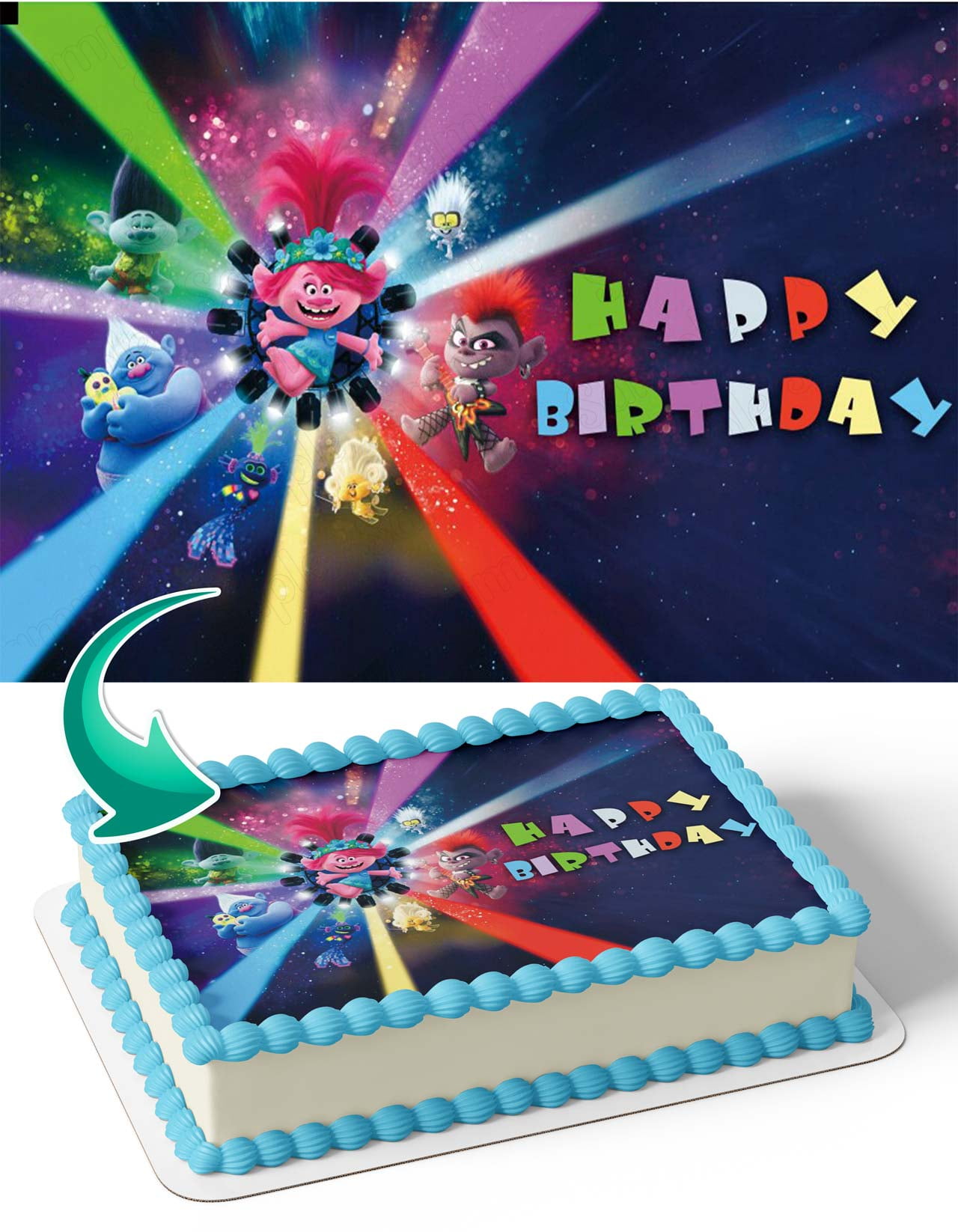 Trolls World Tour Cartoon Edible Image Cake Topper Personalized ...