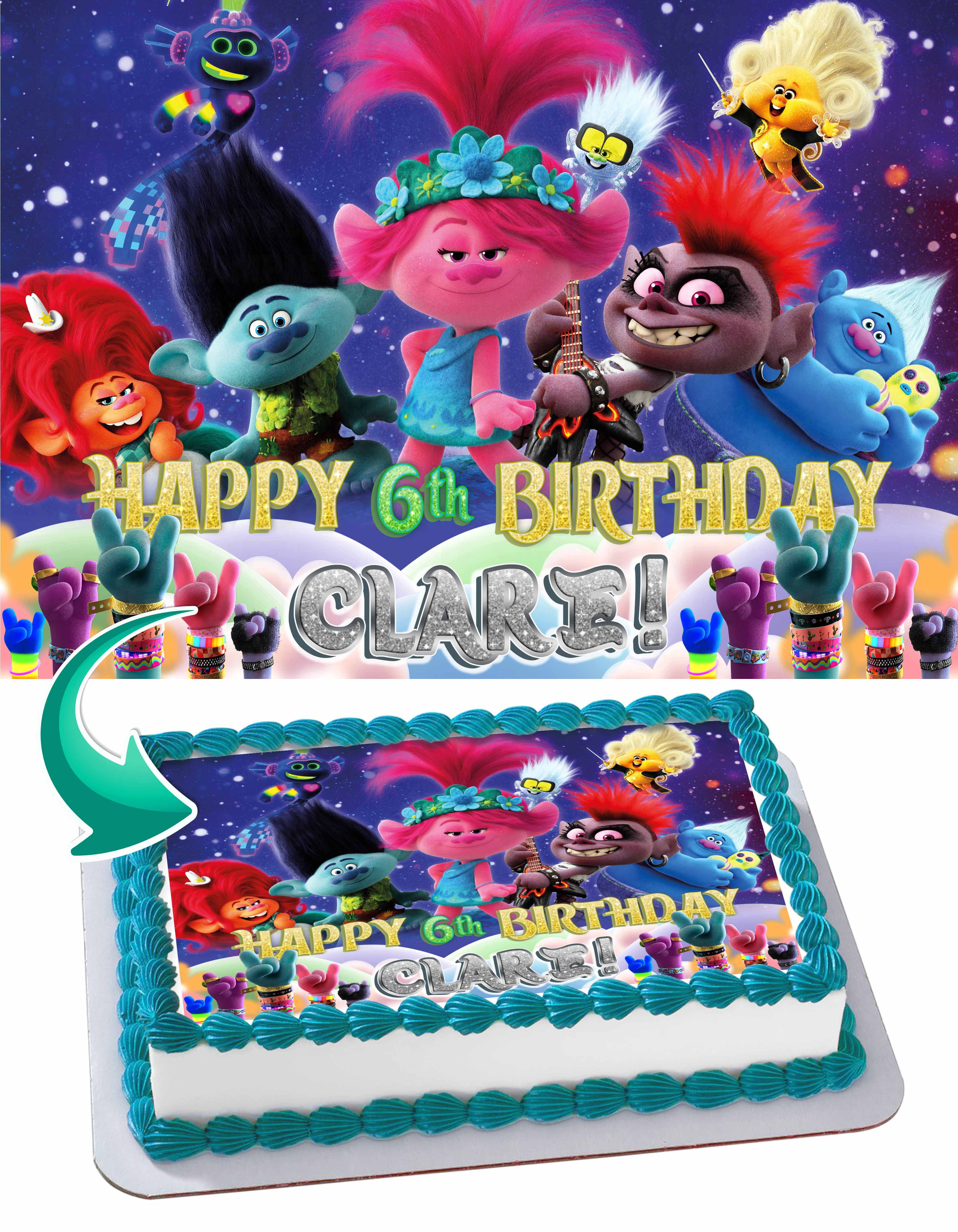 Trolls World Tour Edible Image Cake Topper Personalized Birthday Sheet ...