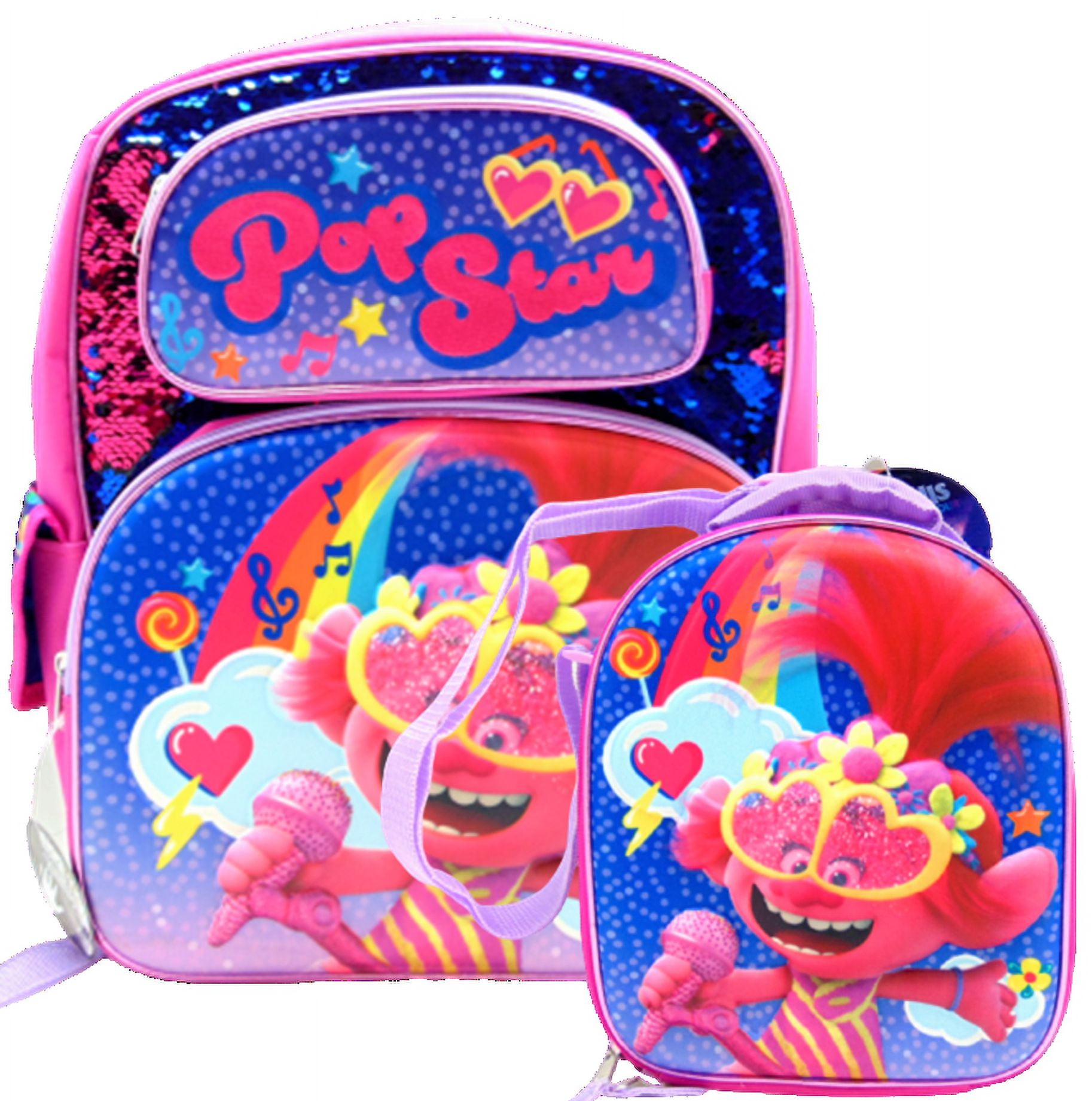 Trolls World Tour Full Size 16 inch Backpack & Insulated Lunch Box ...